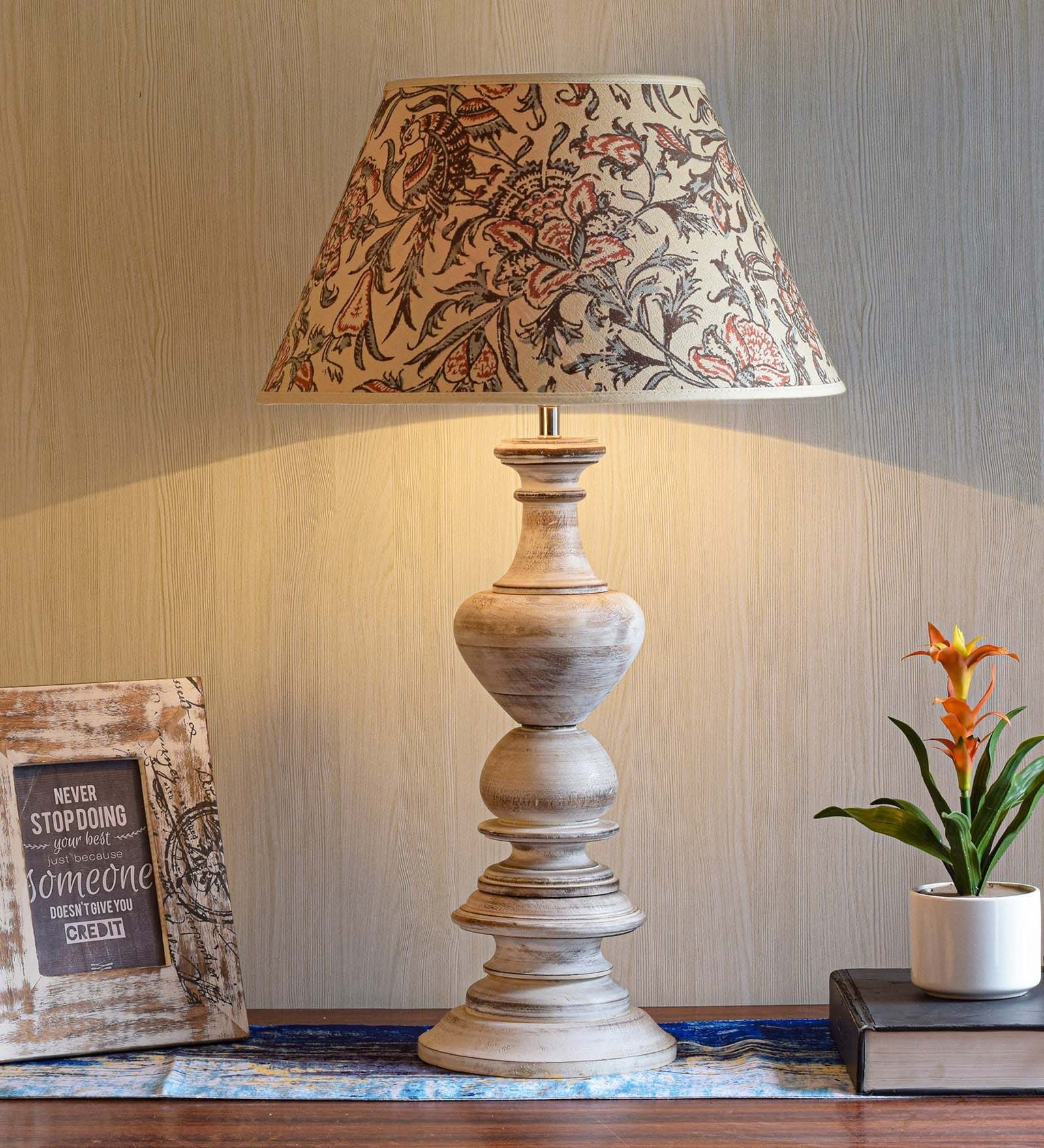 Buy Multicolour Cotton Shade Table Lamp with White Base by Kapoor ...