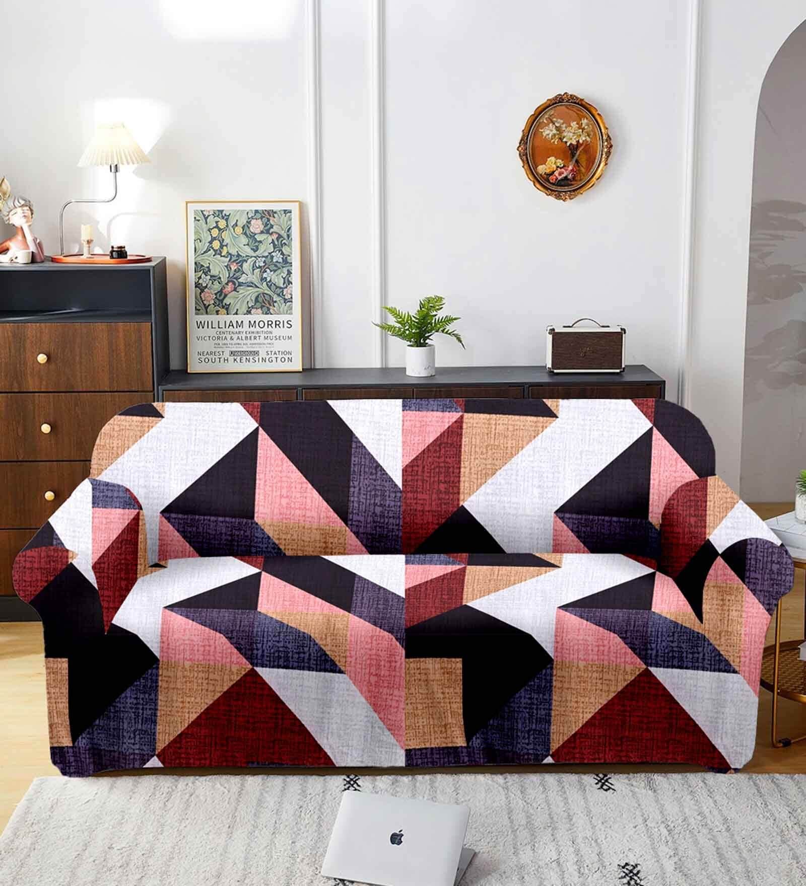 Buy Multicolor Geometric Polyester 2 Seater Elastic Stretchable Sofa ...