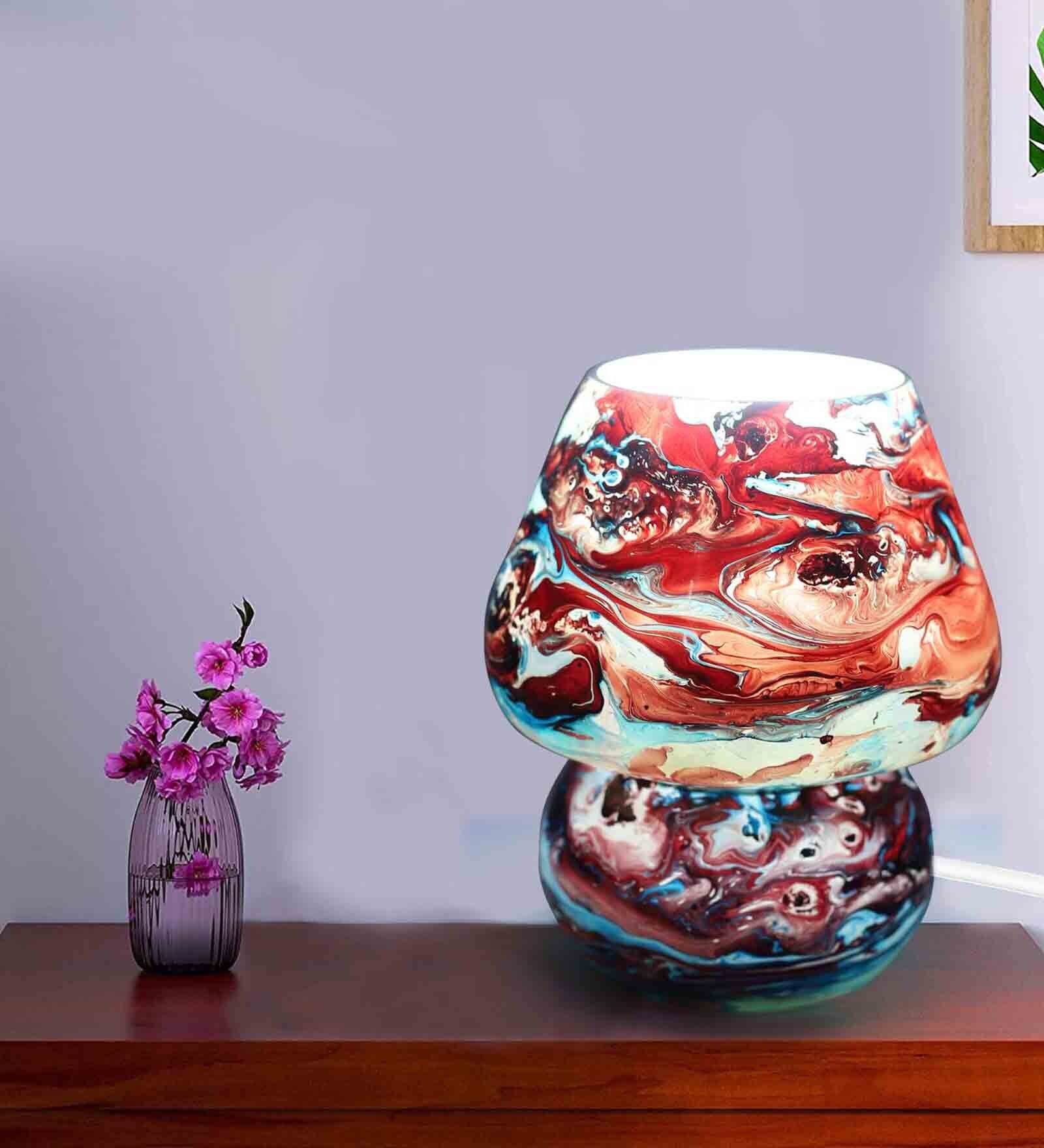 Buy Tinsley Multicolour Glass Shade Night Lamp With Glass Base By ...