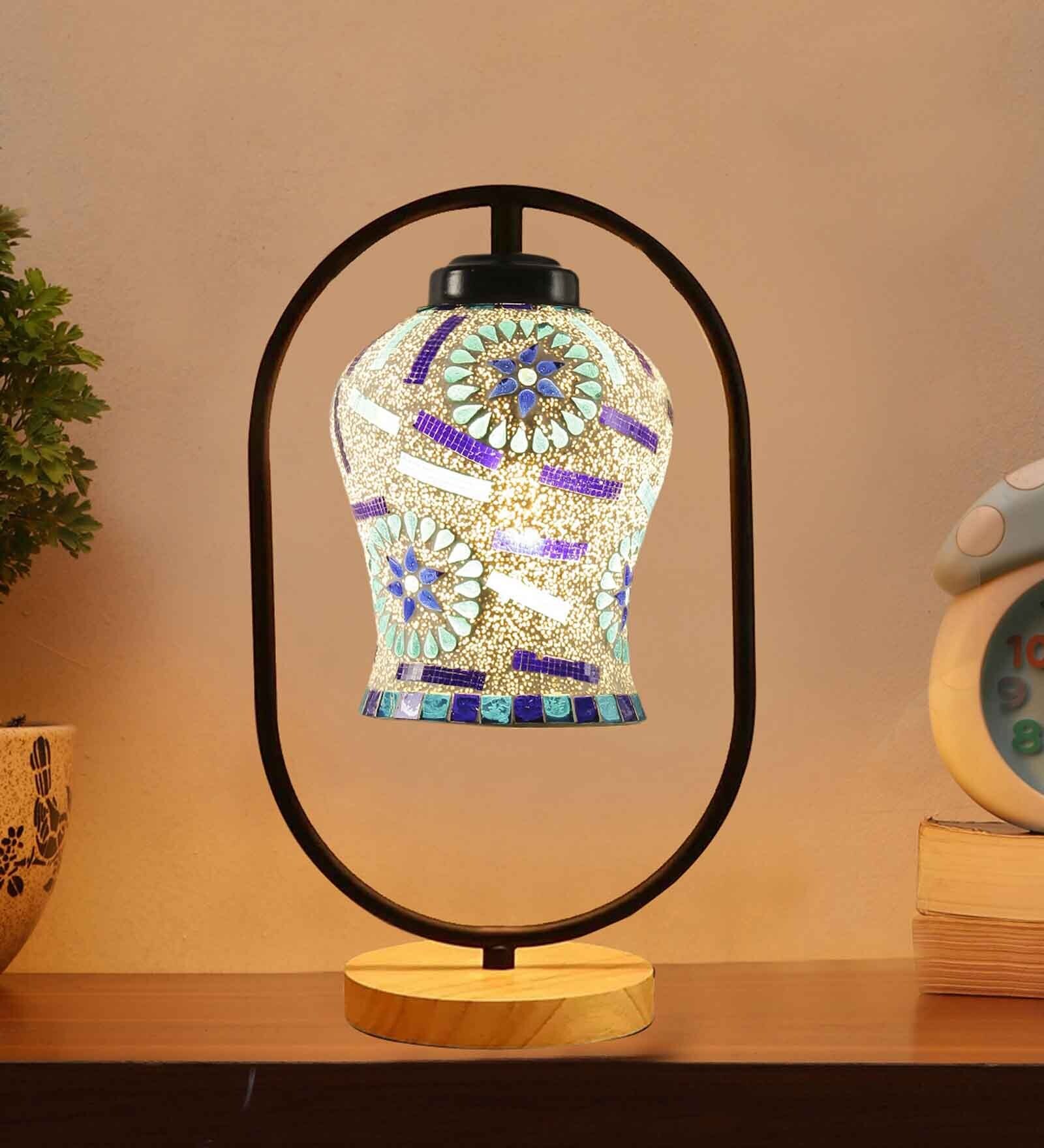 Buy Multicolour Glass Table Lamp With Wood Base at 51% OFF by New Era ...