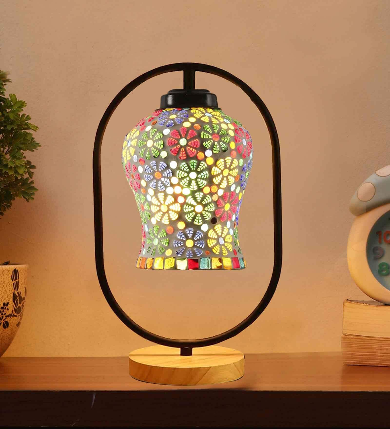 Buy Multicolour Glass Table Lamp With Wood Base at 51% OFF by New Era ...
