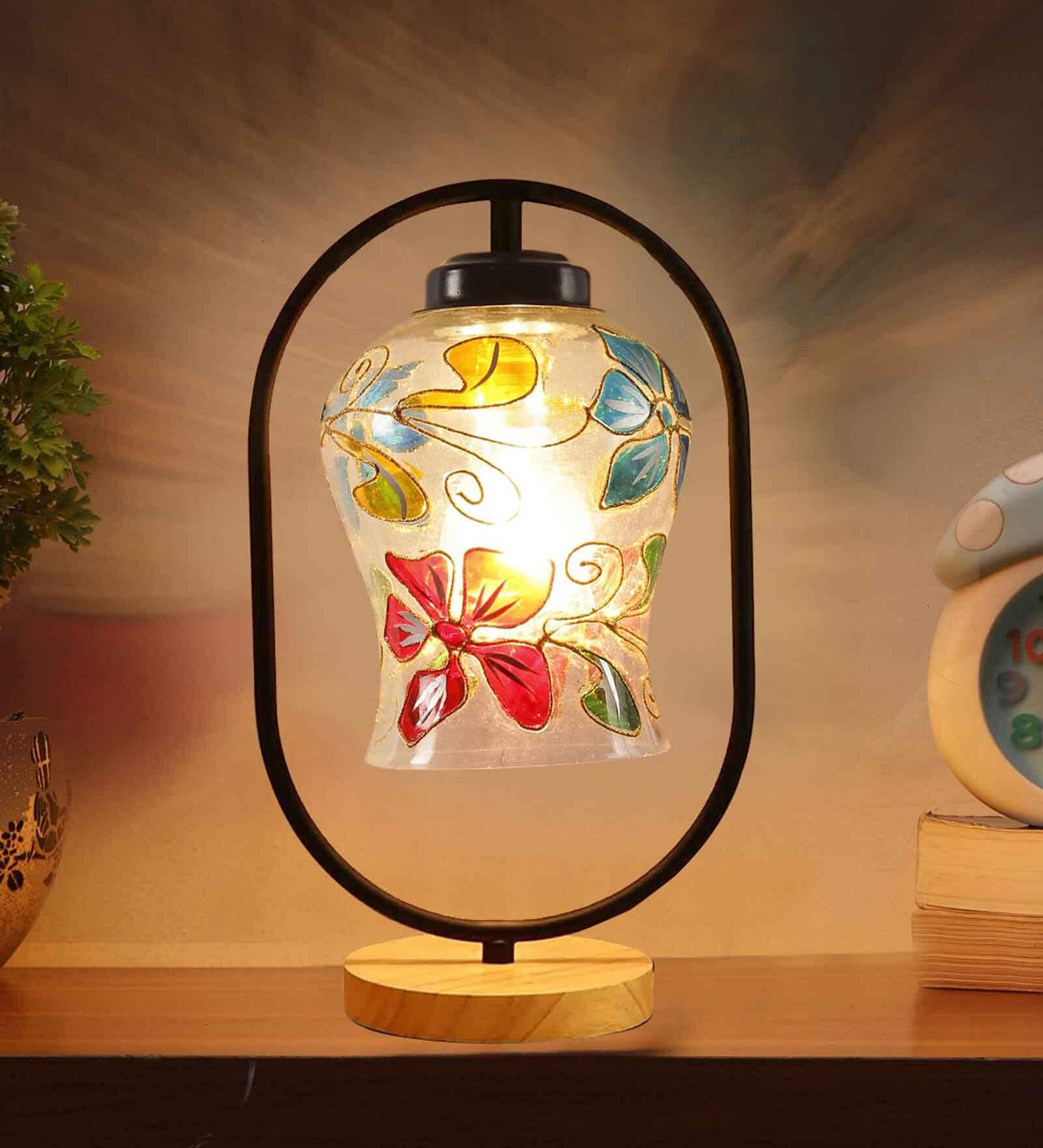 Buy Multicolour Glass Table Lamp With Wood Base at 54% OFF by New Era ...