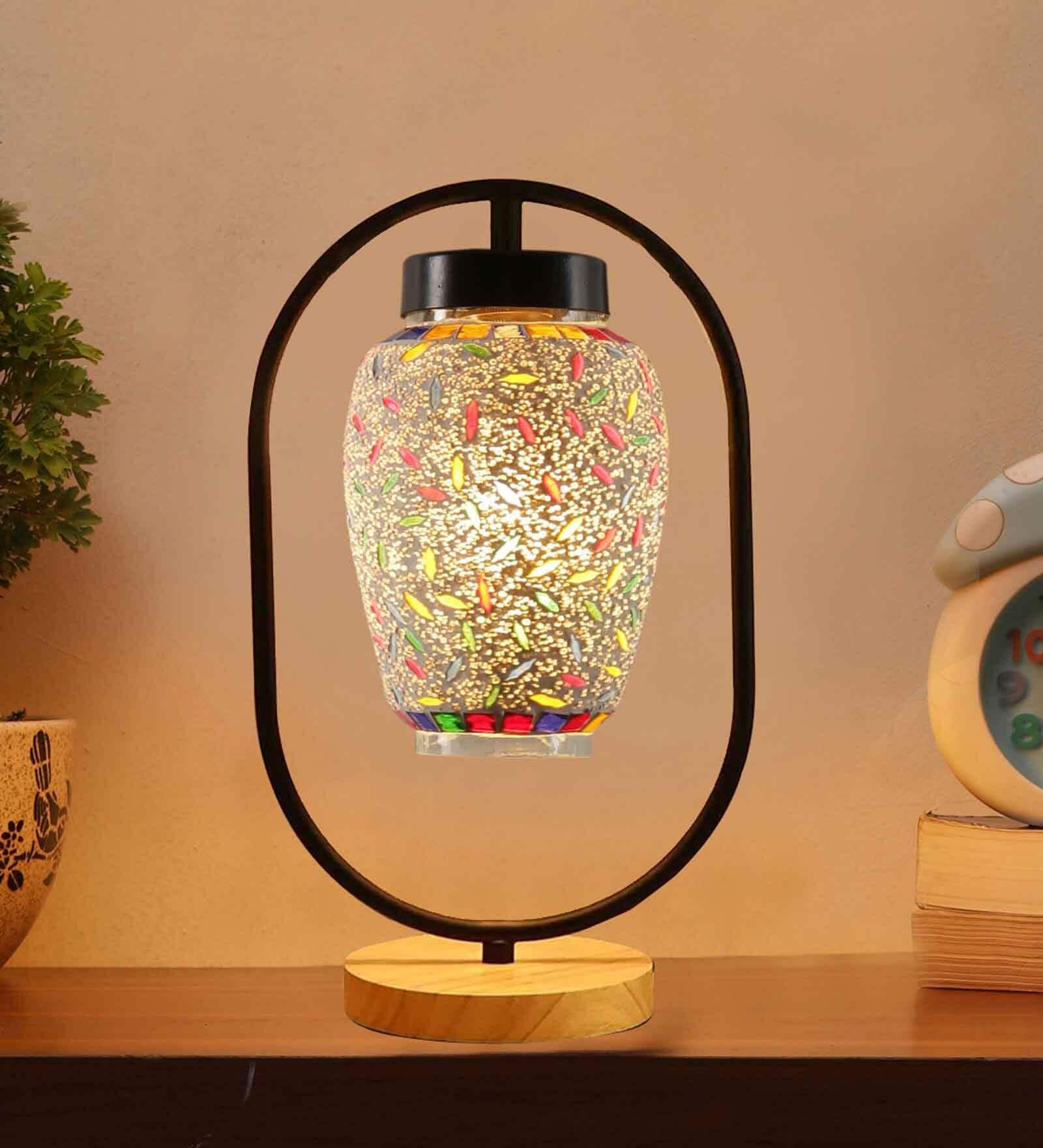 Buy Multicolour Glass Table Lamp With Wood Base at 15% OFF by New Era ...