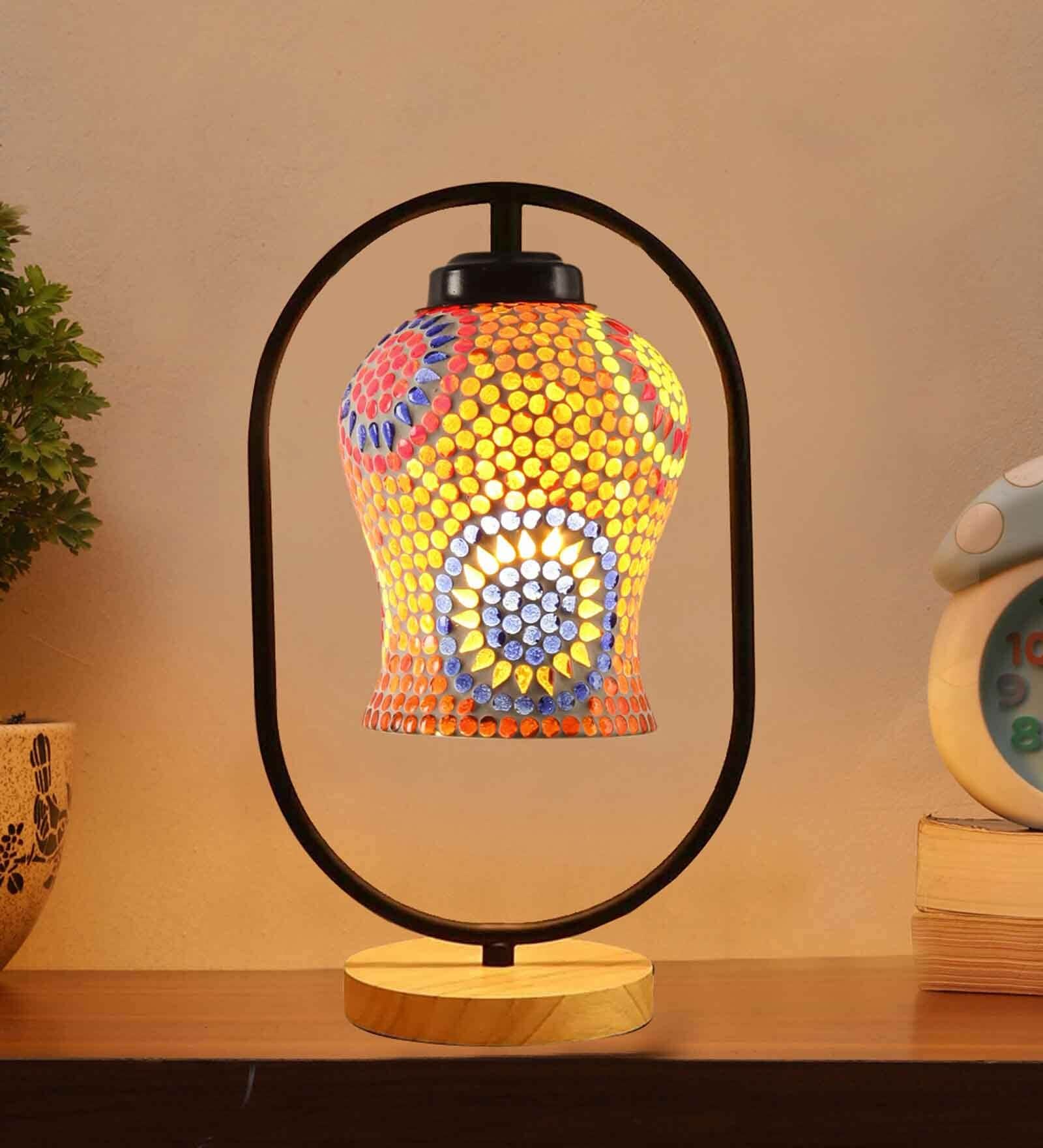 Buy Multicolour Glass Table Lamp With Wood Base at 54% OFF by New Era ...