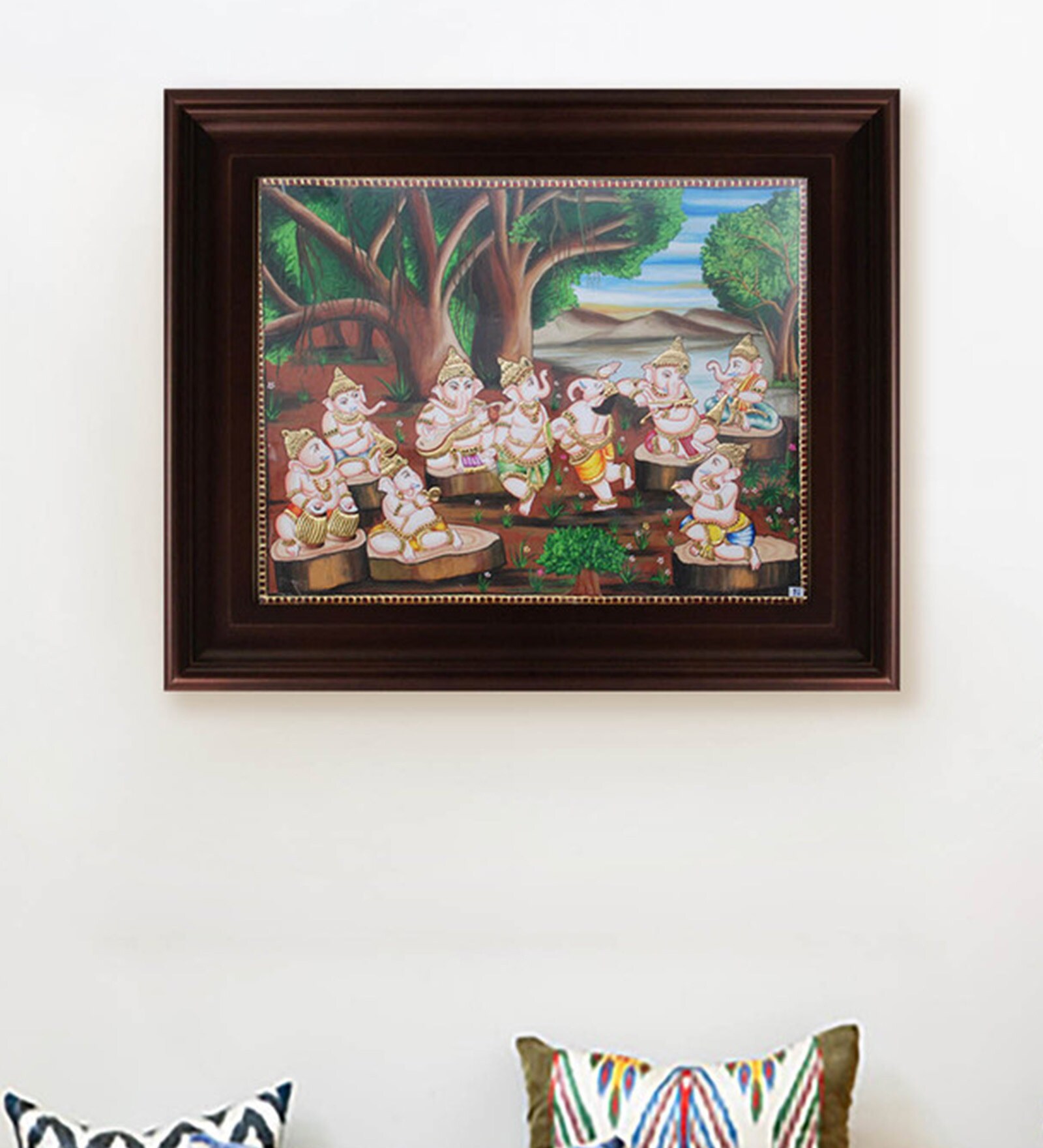 Buy Multicolour Gold Plated Nava Vinayagar Framed Tanjore Painting at ...