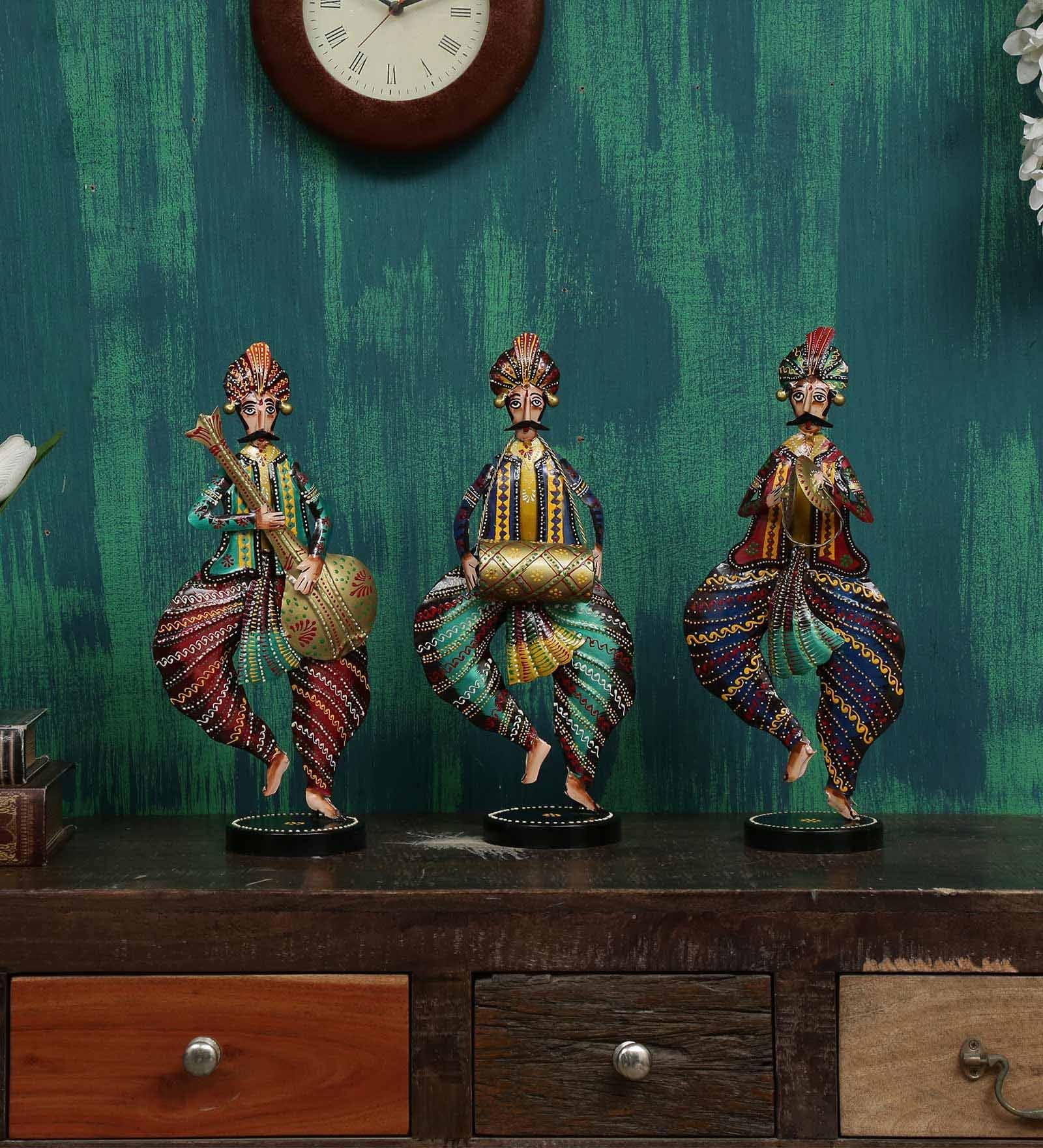 Buy Multicolour Iron Metal Painted Dancing Kathak Human Figurine, Set ...