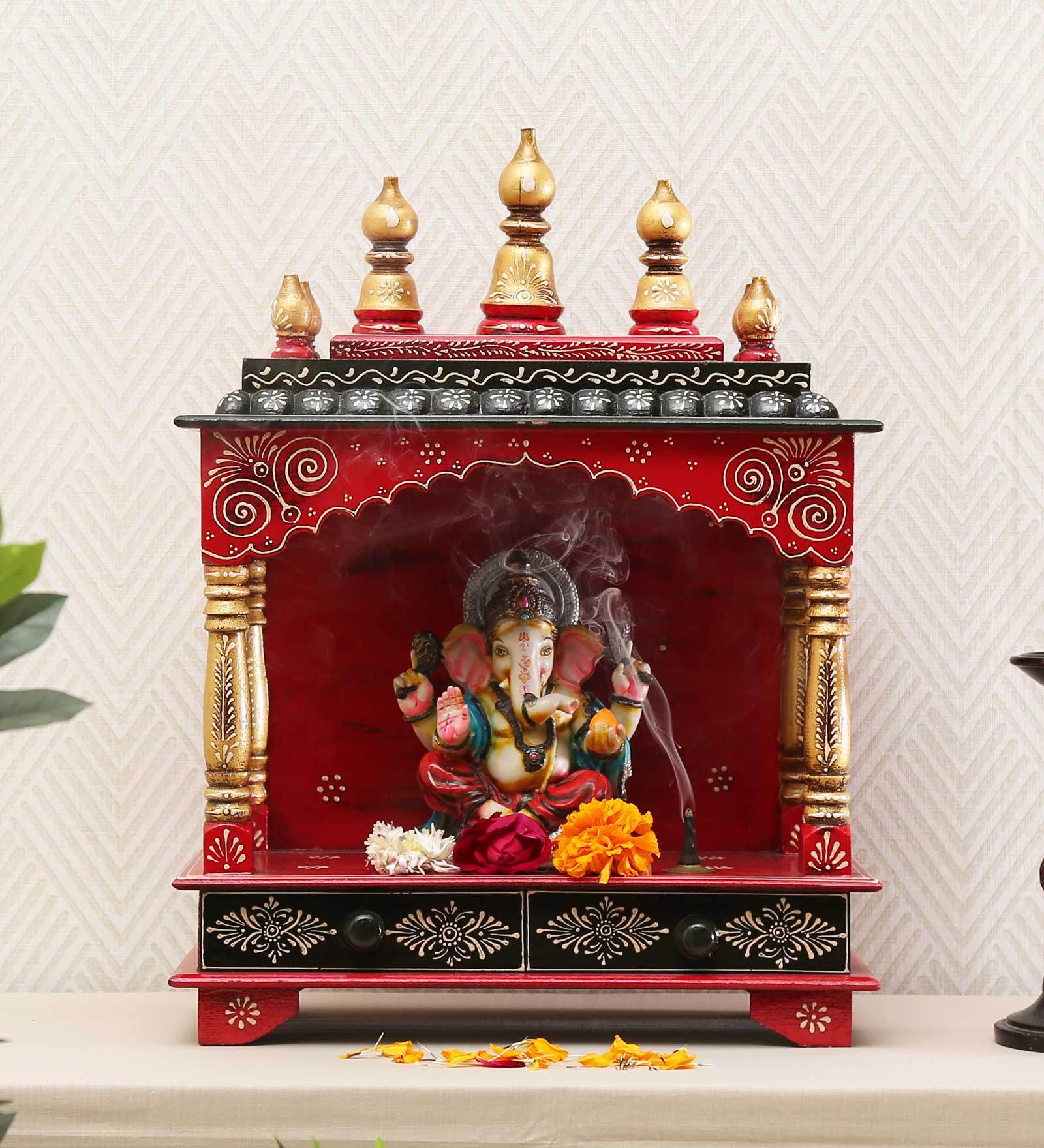 Buy Red Mango Wood Floor Rested Mandir Without Door at 43% OFF by Craft ...