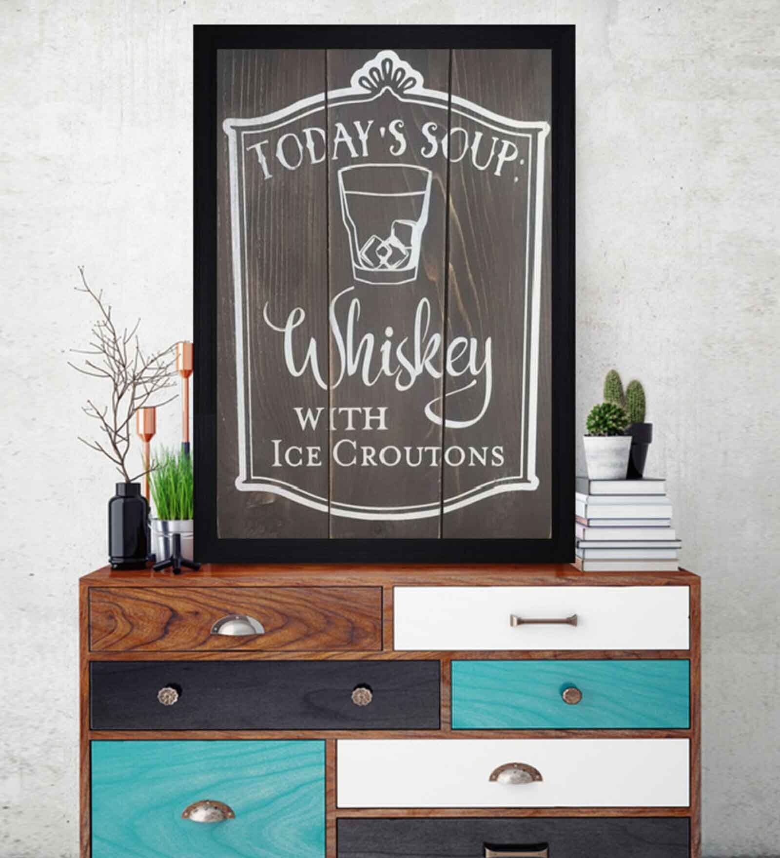 Buy Whiskey With Ice Croutons Grey MDF Art Print at 33% OFF by Chaque ...