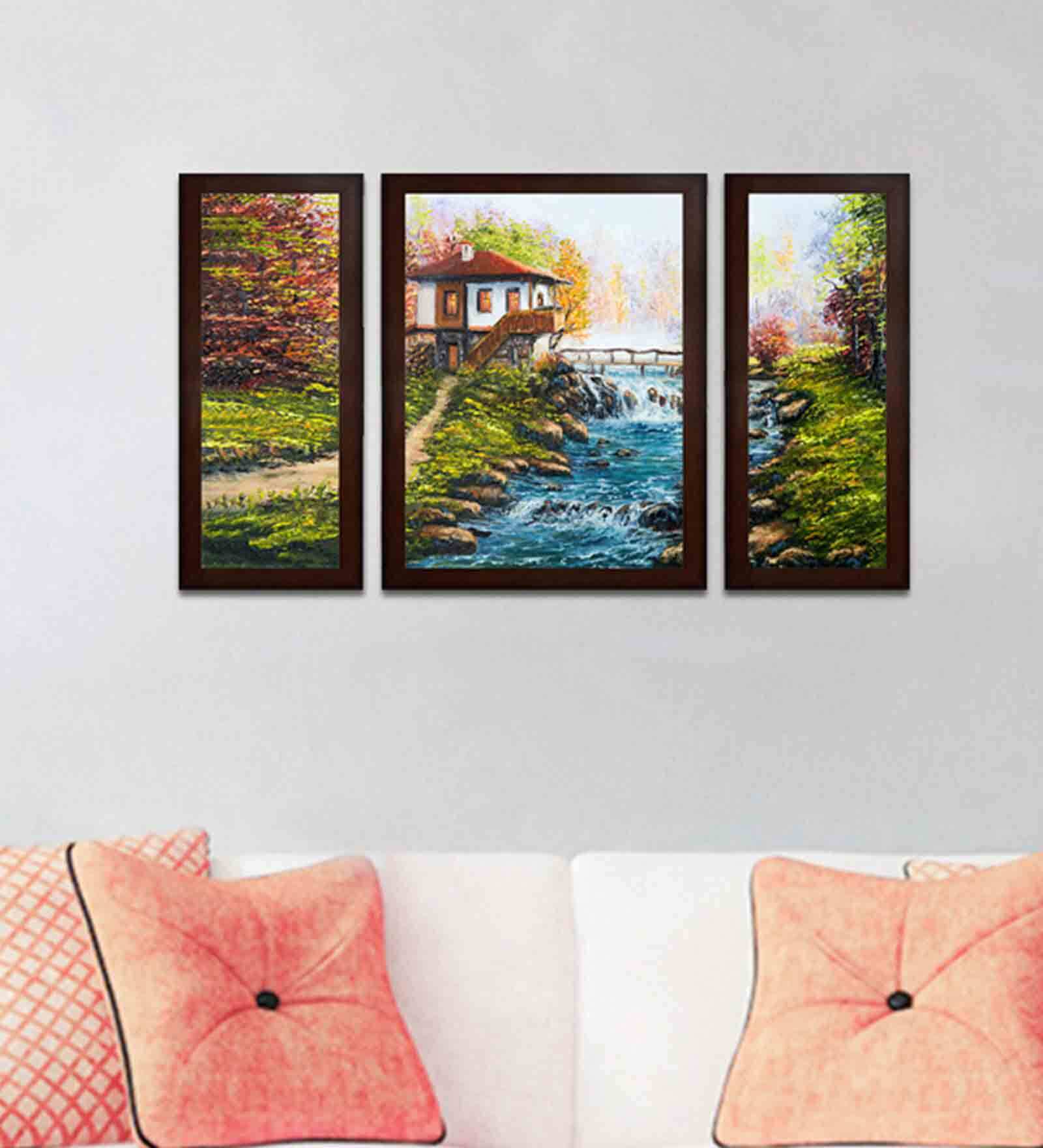 Buy Visual Multicolour MDF Framed Landscape Art Panel Set of 3 at 25% ...