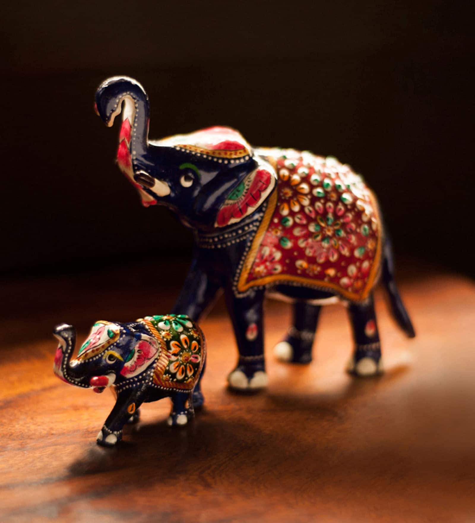 Buy Multicolour Metal Meenakari Royal Blue Elephant Family ...