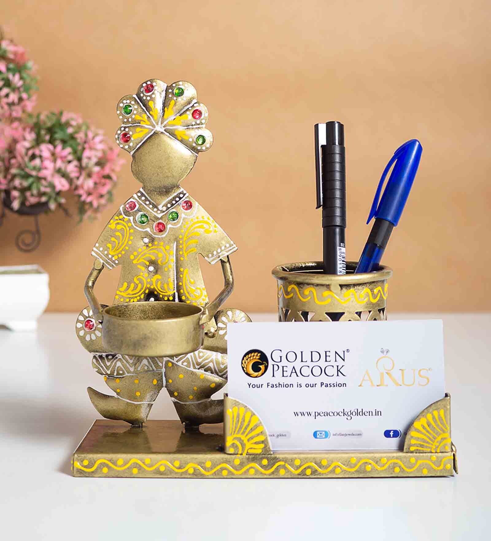 Buy Man Dark Yellow Metal Pen Stand at 30% OFF by Golden Peacock ...