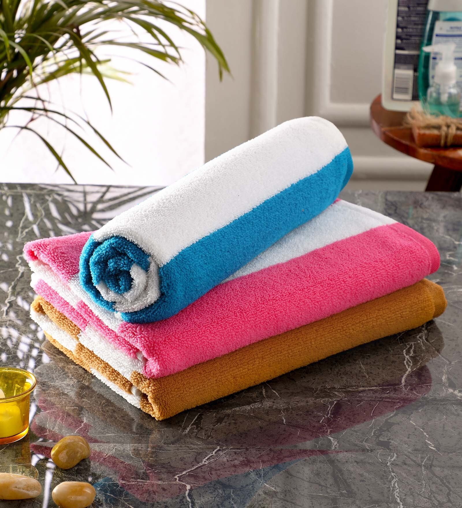 Buy Multicolor Microfiber 250 Gsm 3 Pieces Towel Set By Bathe & Soak at ...