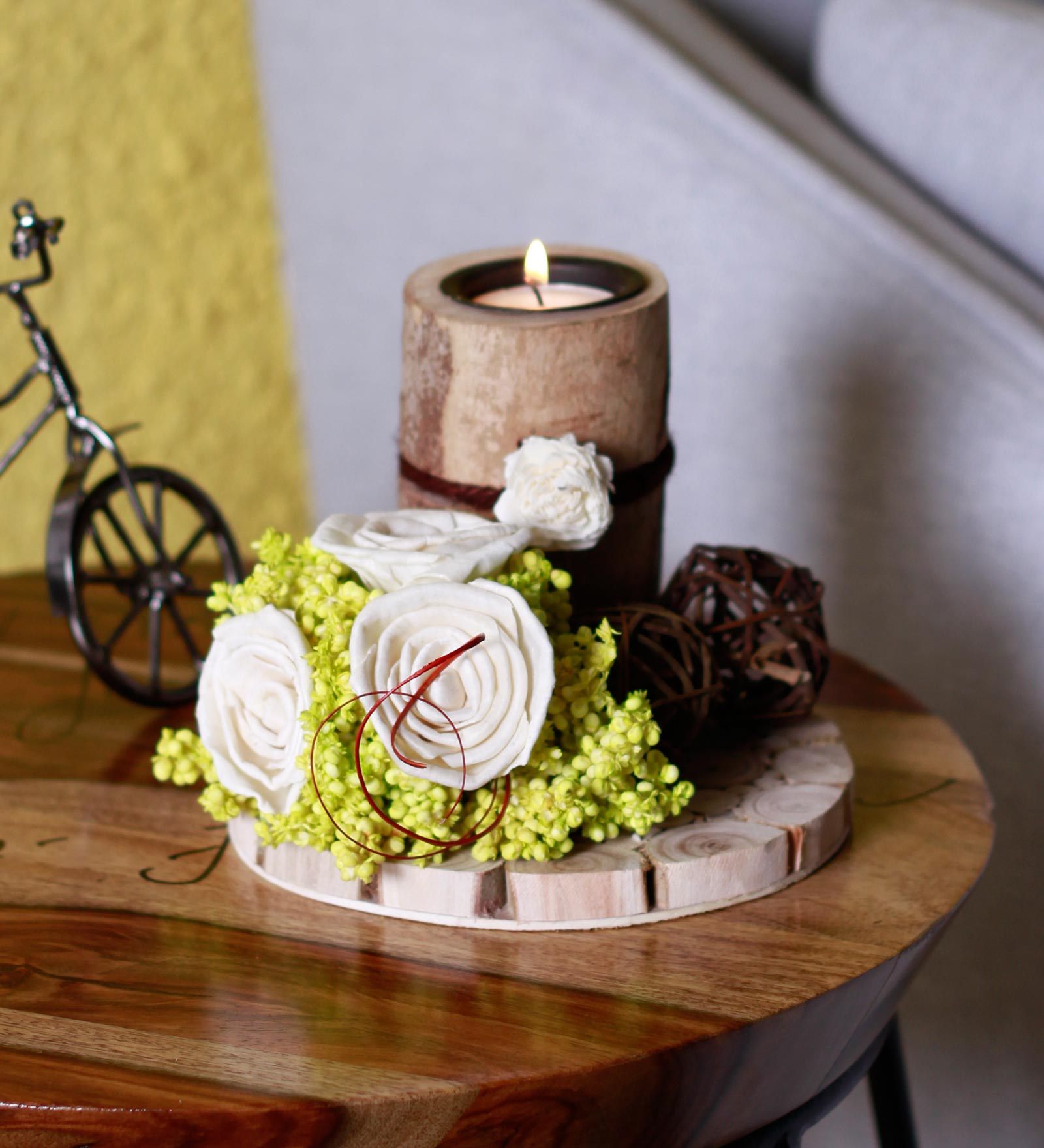 Buy Multicolour Natural Botanical Unique Flowers And Candles Showpiece ...