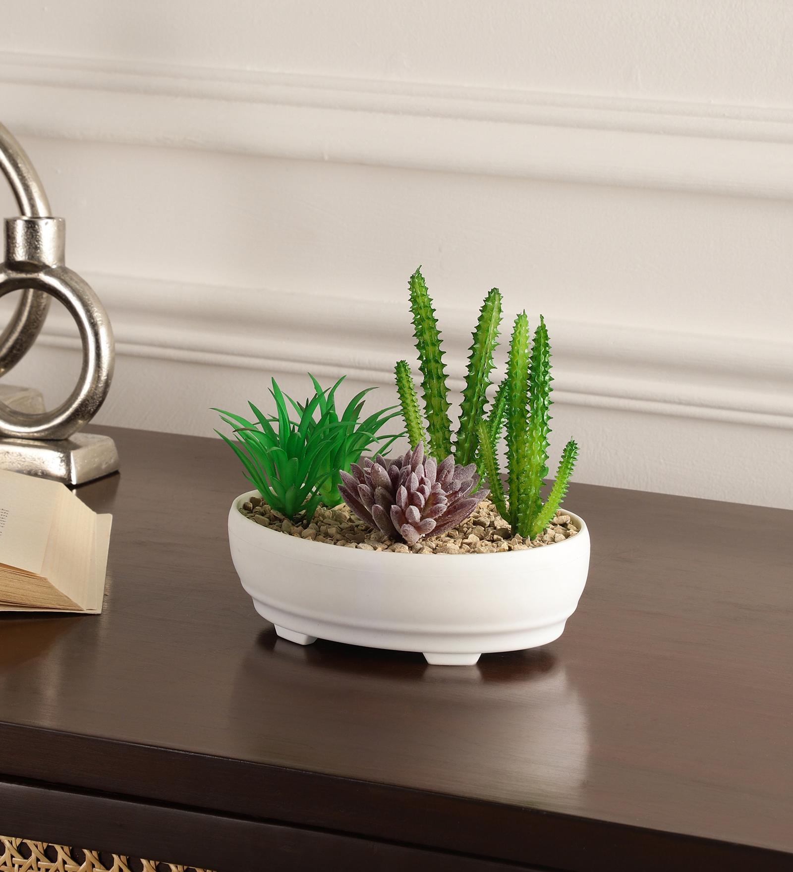 Buy Green Plastic & Polyester Artificial Plant With Pot by Foliyaj at 6 ...