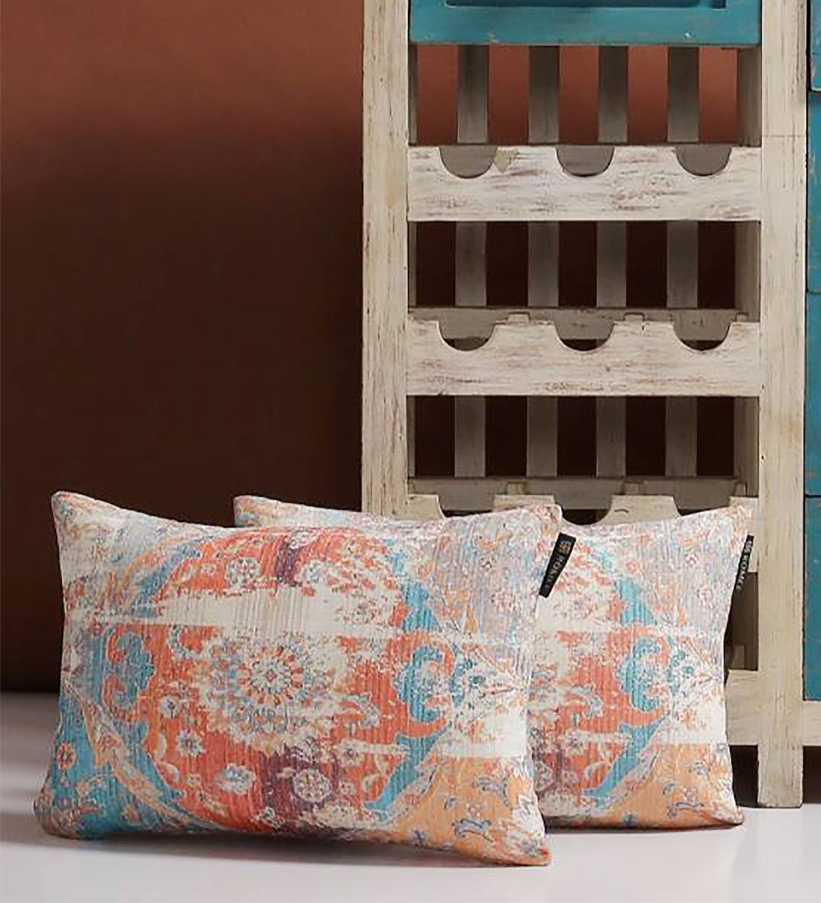 Buy Multicolour Chenille Ethnic Motif 12x18 inches Cushion Cover (2Pc ...