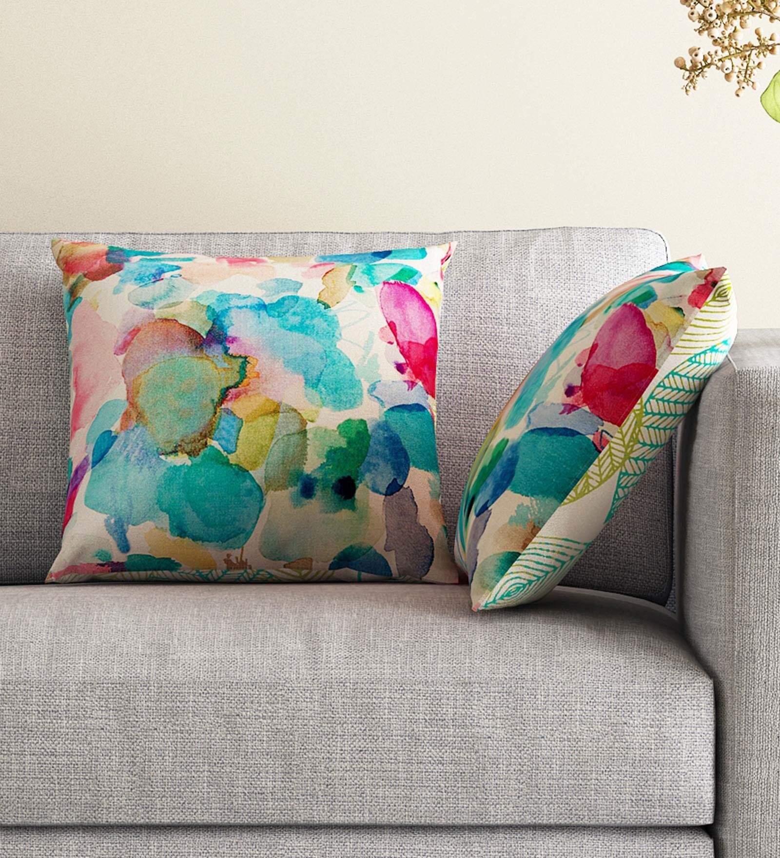 Buy Multicolour Polyester Printed Square Cushion Covers (Set Of 2) at ...
