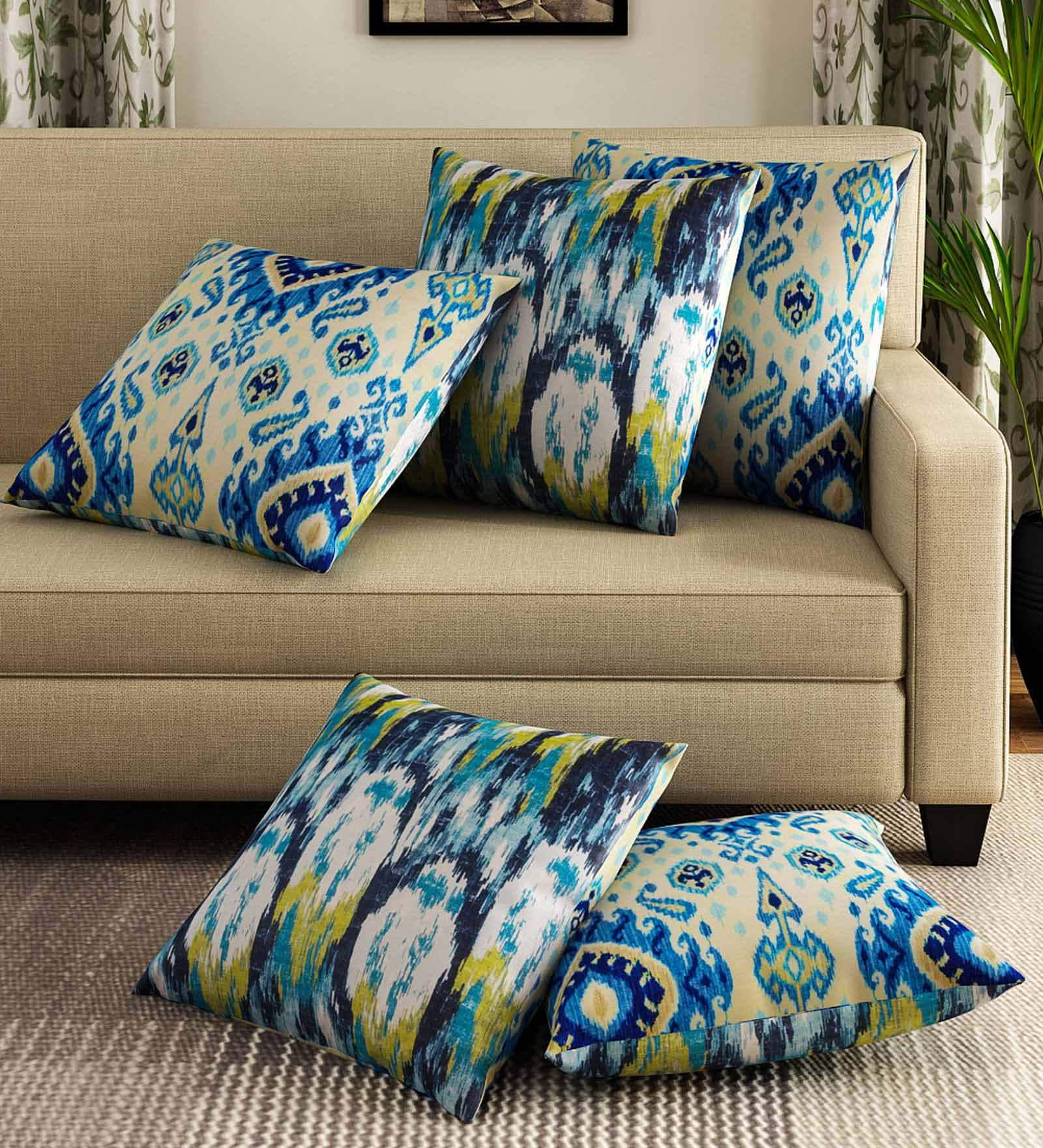 Buy Polyester Traditional Pattern 12x12 Inch Cushion Covers (Set Of 5 ...