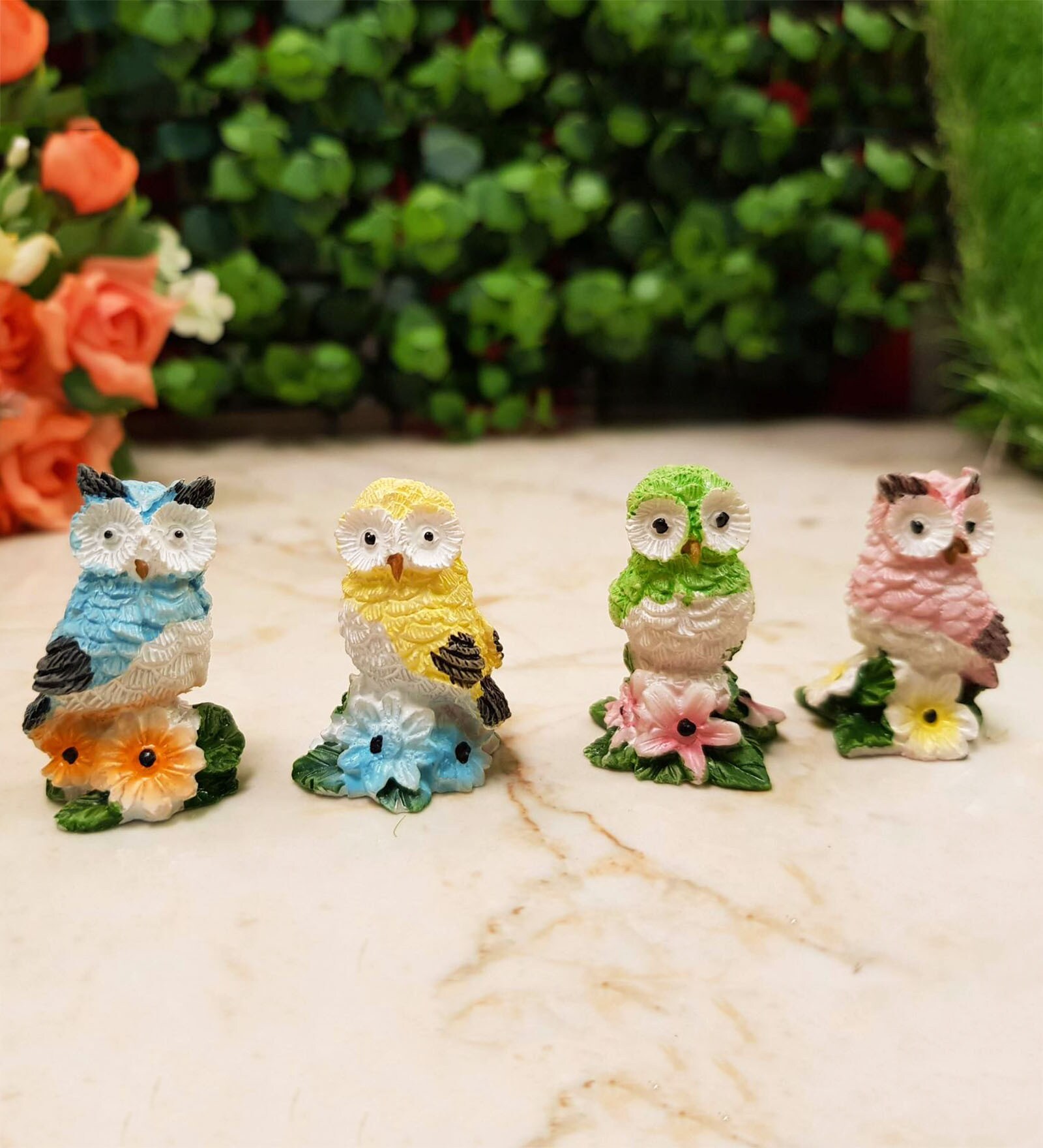 Buy Multicolour Resin Owls Artificial Bird & Animal - Set of 4 by ...