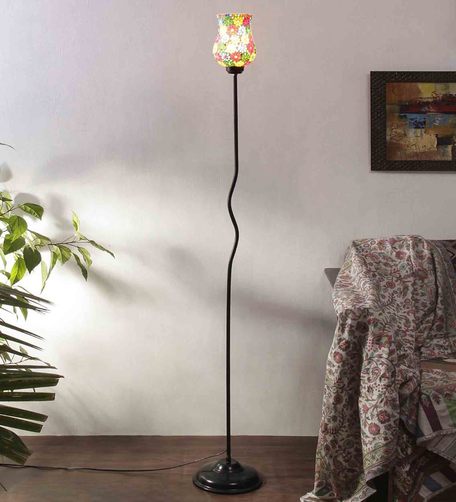 Buy Multicolour Glass Shade Club Floor Lamp With Iron Base at 23% OFF ...