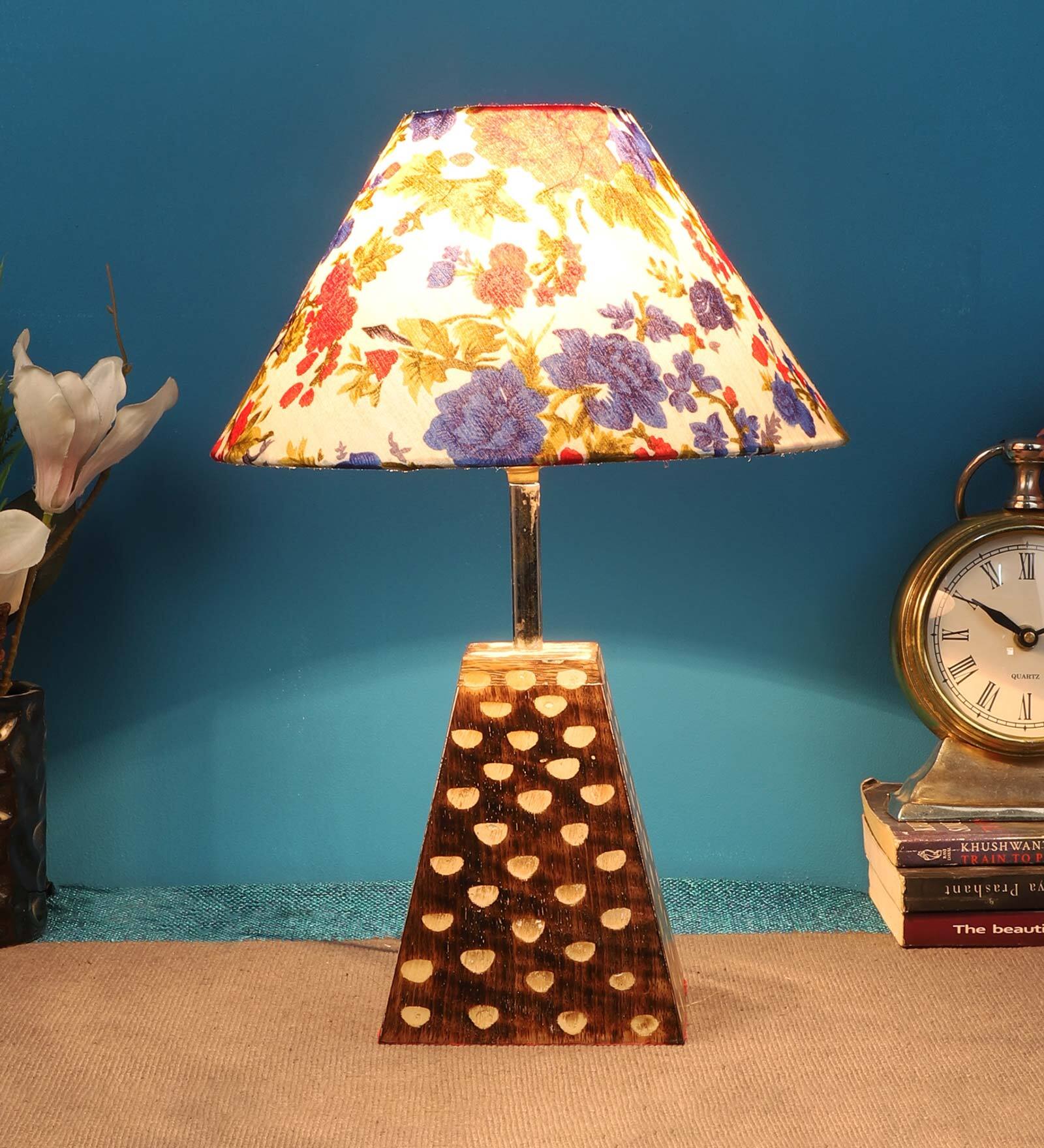 Buy Multicolour Shade Table Lamp With Brown Woodden Base at 53% OFF by ...