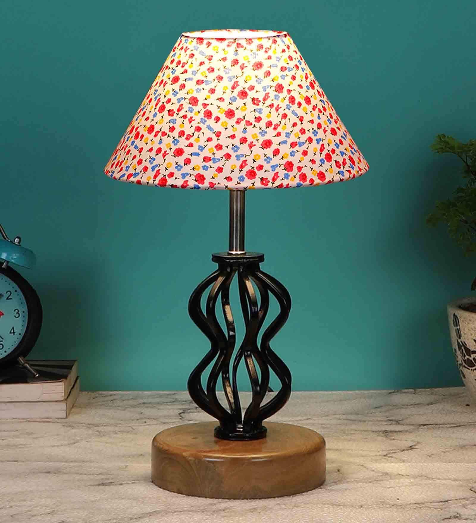 Buy Multicolour Shade Table Lamp With Shade Table Lamp With Wood & Iron ...