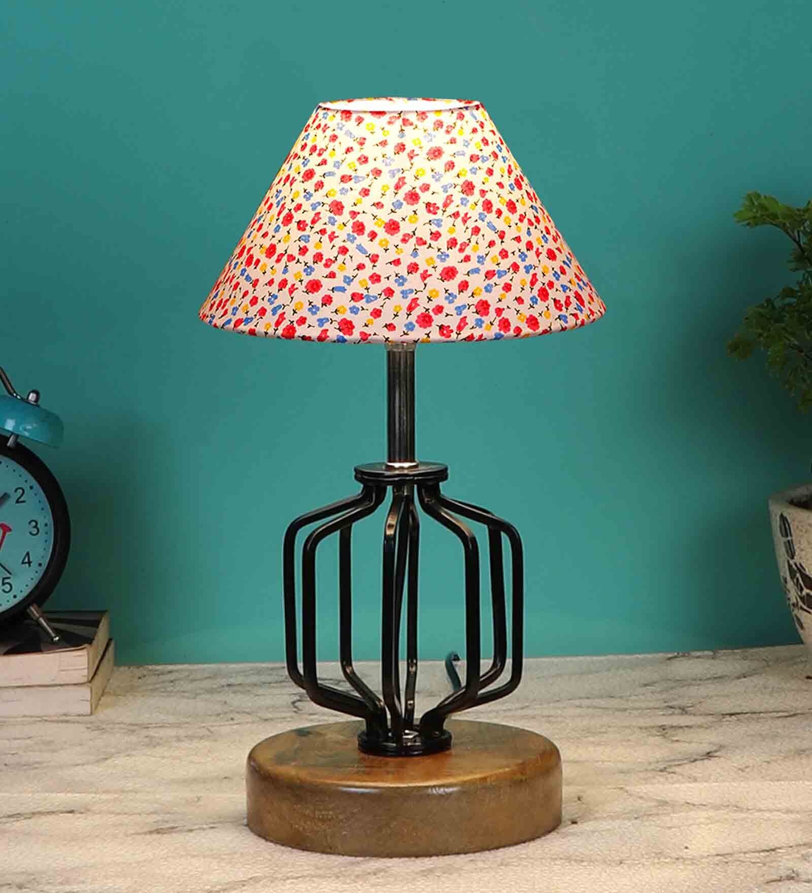 Buy Multicolour Shade Table Lamp With Shade Table Lamp With Wood & Iron ...