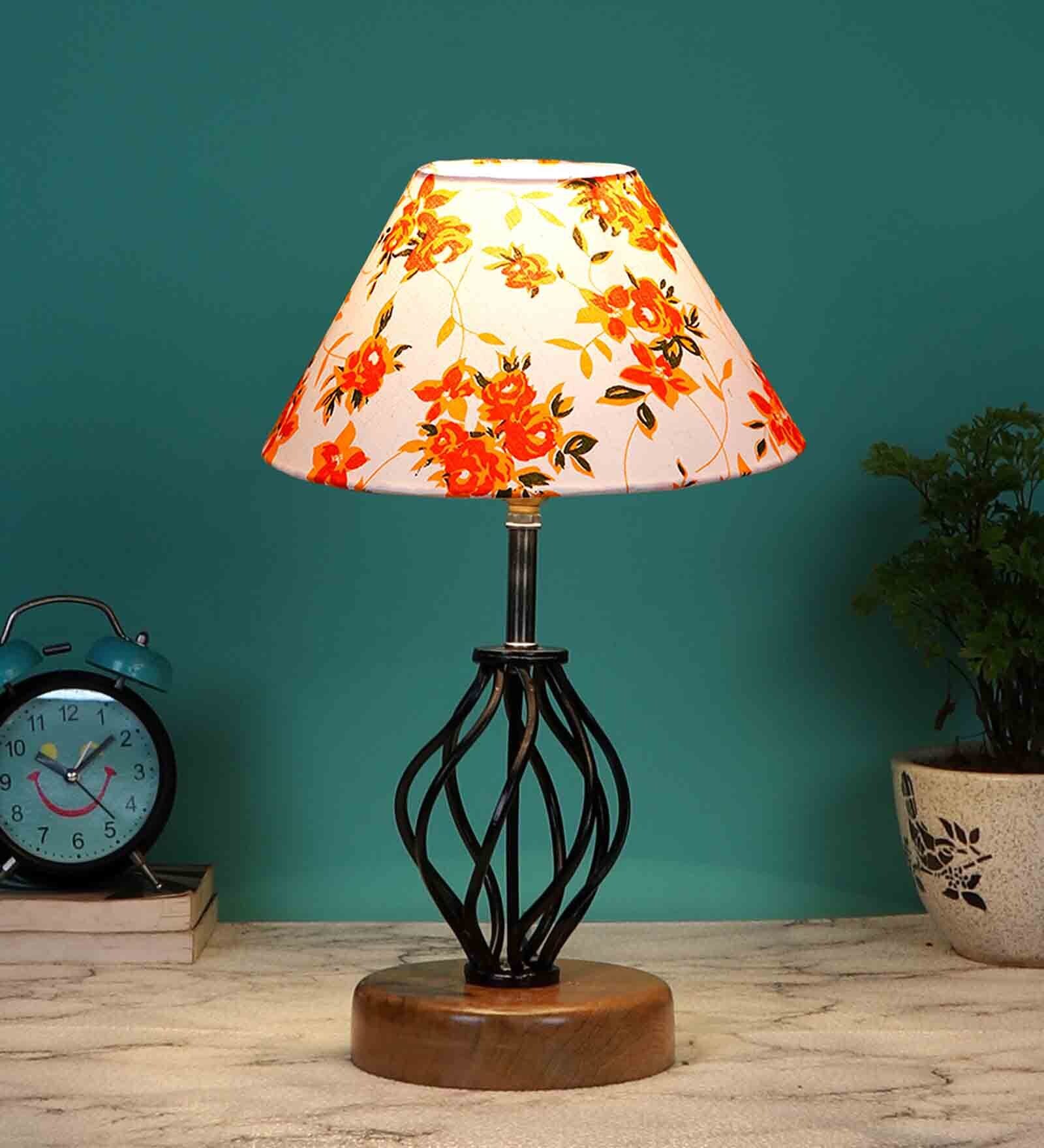 Buy Multicolour Shade Table Lamp With Shade Table Lamp With Wood & Iron ...