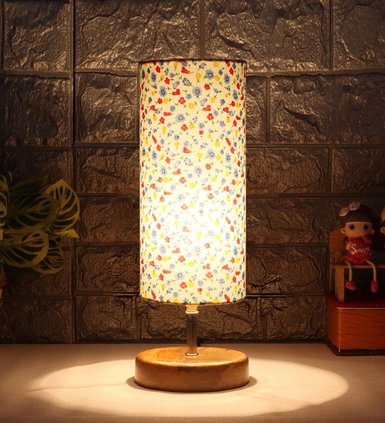 Buy Rimini Multicolour Cottan Fabric Shade Table Lamp With Wood Base by ...