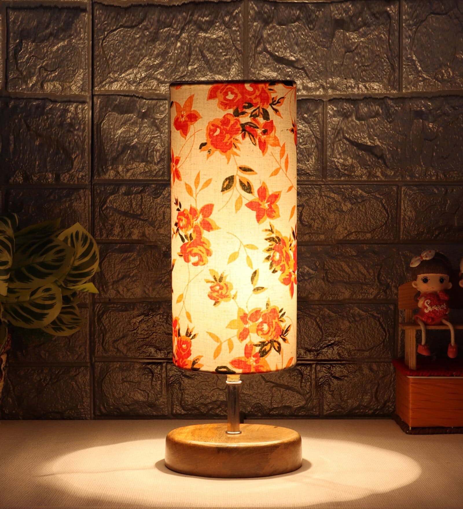 Buy Troika Multicolour Cottan Fabric Shade Table Lamp With Wood Base at ...