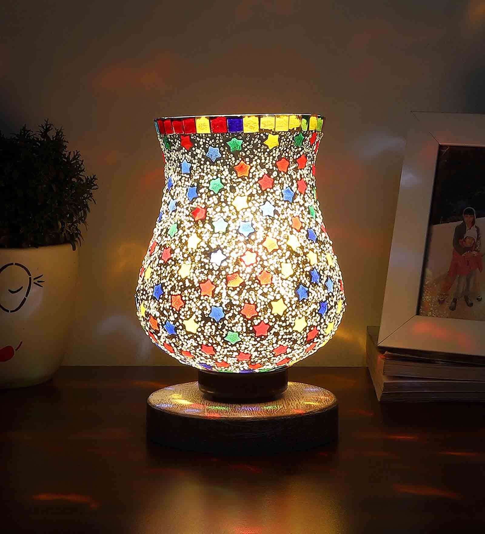 Buy Multicolour Shade Table Lamp With Wood Base at 62% OFF by New Era ...