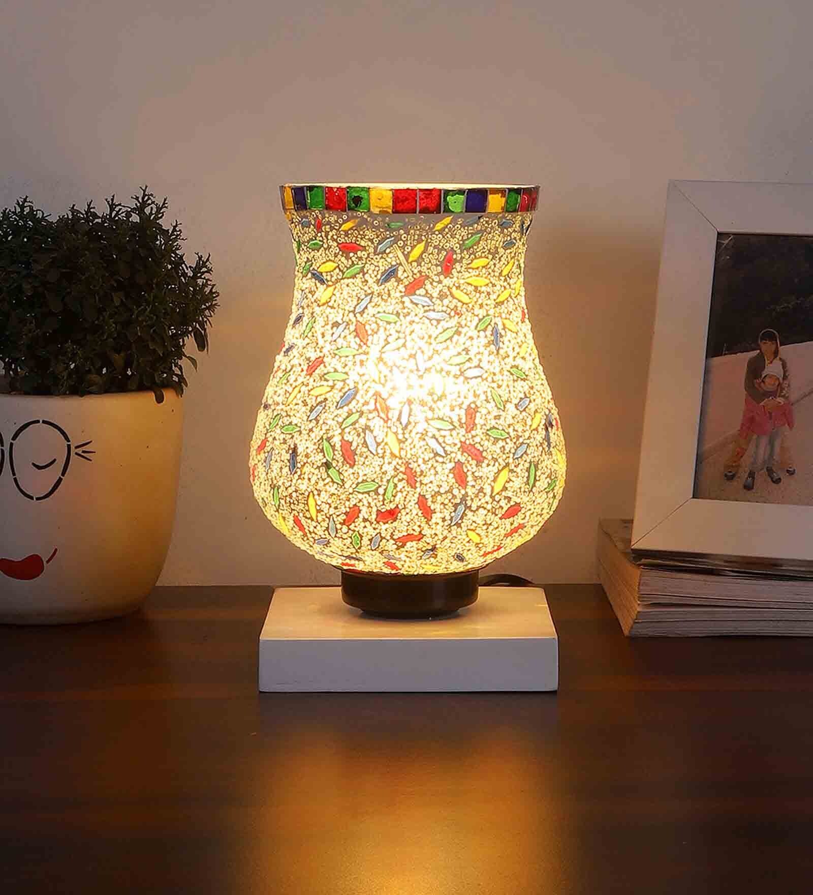 Buy Multicolour Shade Table Lamp With Wood Base at 62% OFF by New Era ...