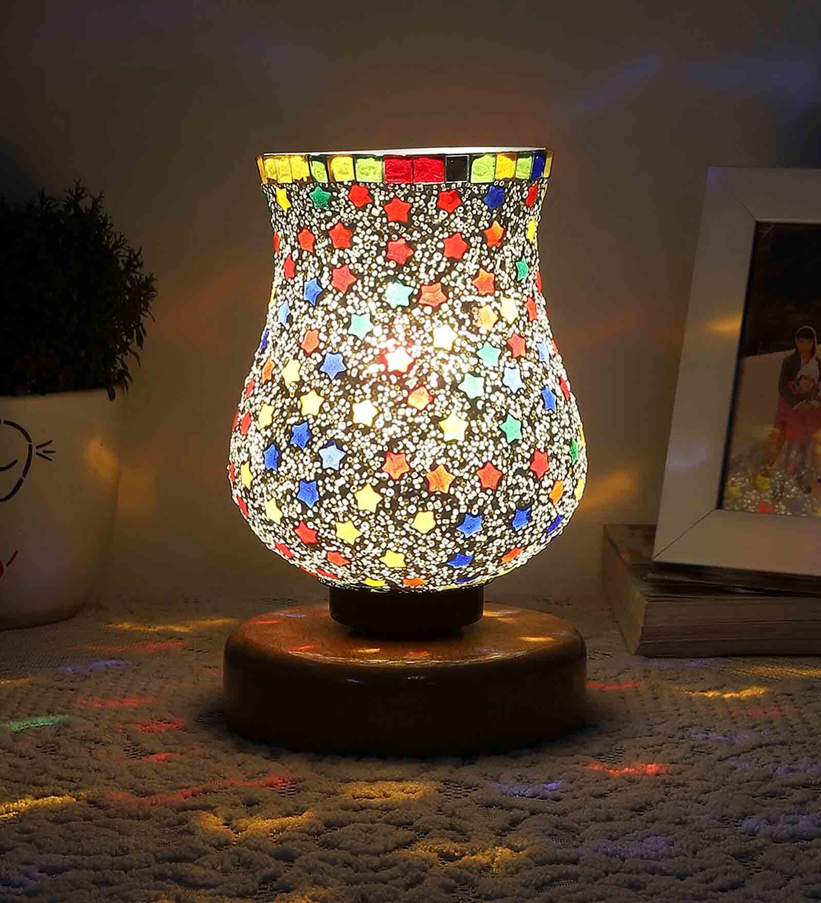 Buy Multicolour Shade Table Lamp With Wood Base By New Era at 25% OFF ...