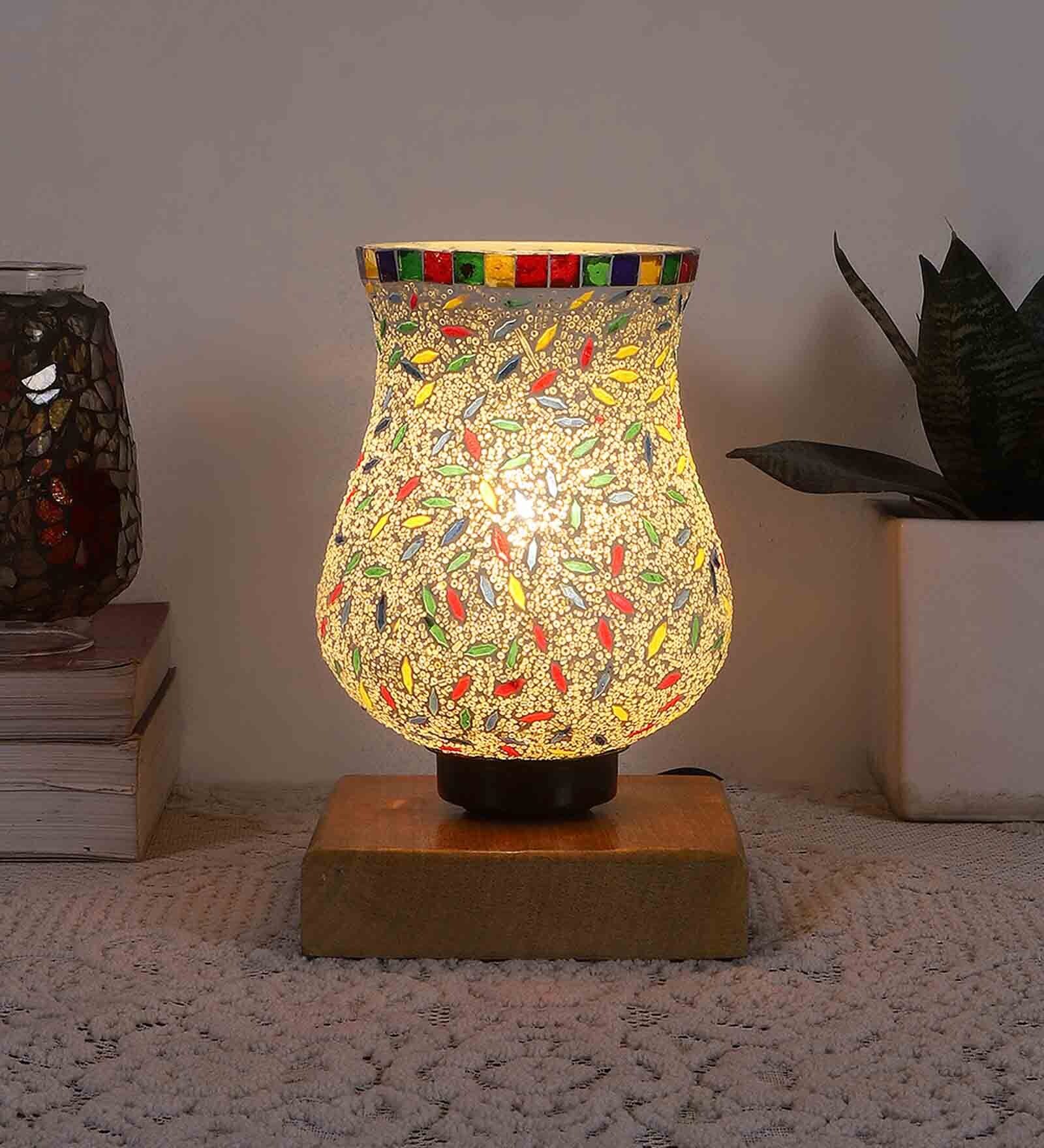 Buy Multicolour Shade Table Lamp With Wood Base at 62% OFF by New Era ...