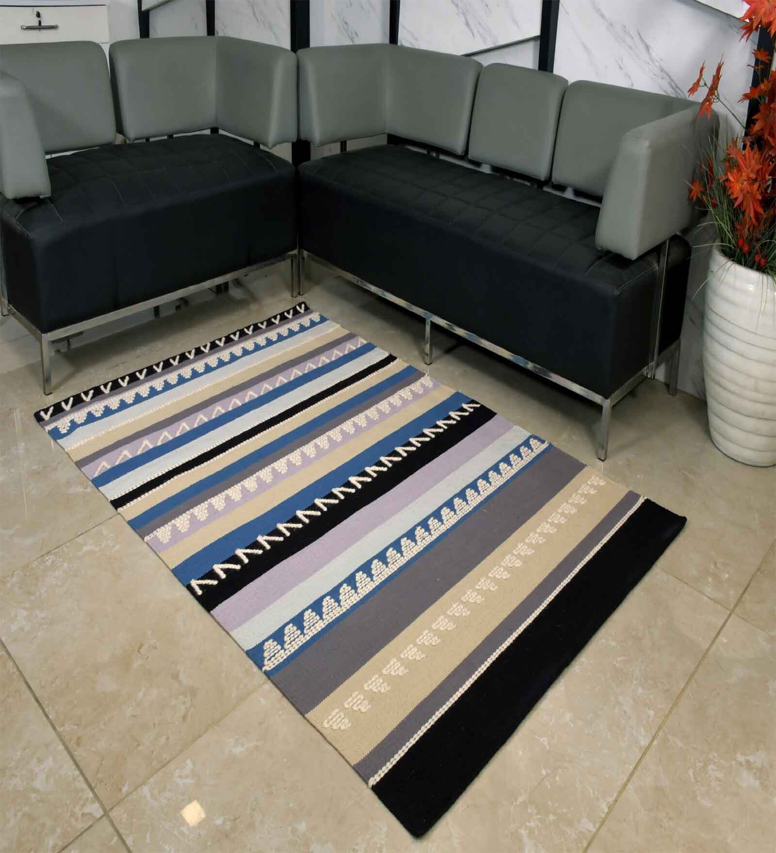 Buy Multicolour Striped Cotton 7 ft x 5 ft Hand Woven Carpet at 40% OFF ...