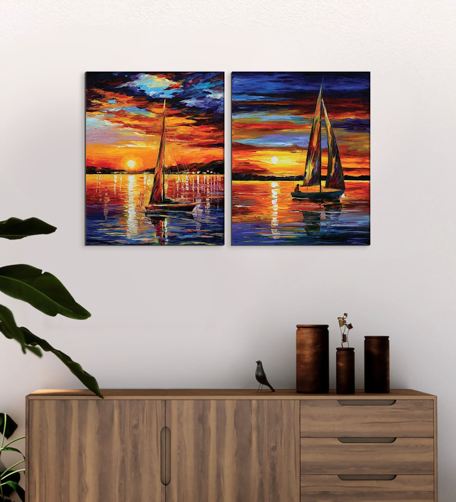 Buy Multicolour Wood & Canvas Landscape Art Prints - Set Of 2 By Art ...