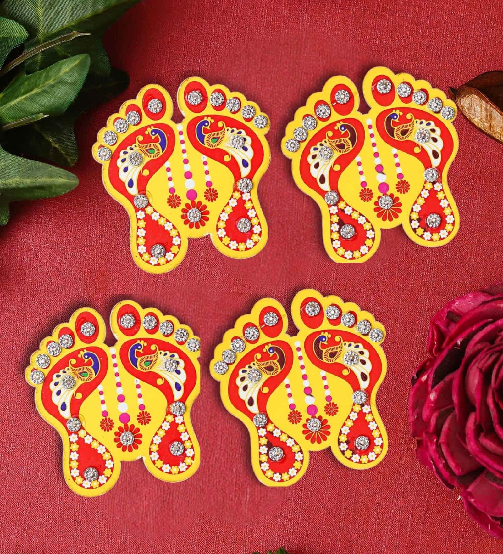Buy Yellow & Orange Wood Lakshmi Charan Paduka Stickers for Home Office ...