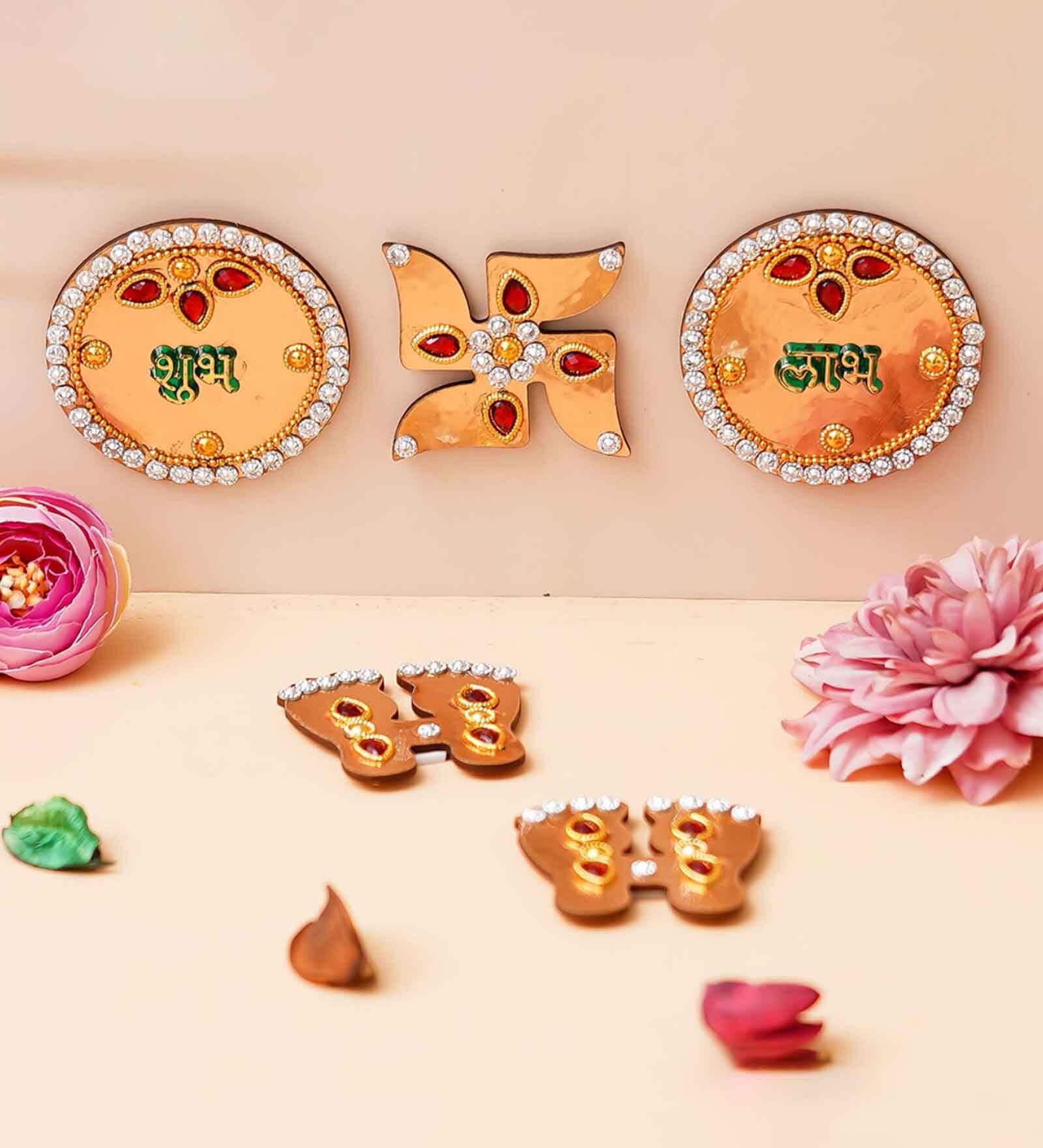 Buy Maroon Wood Lakshmi Charan Paduka Stickers for Wall Door Decor at ...