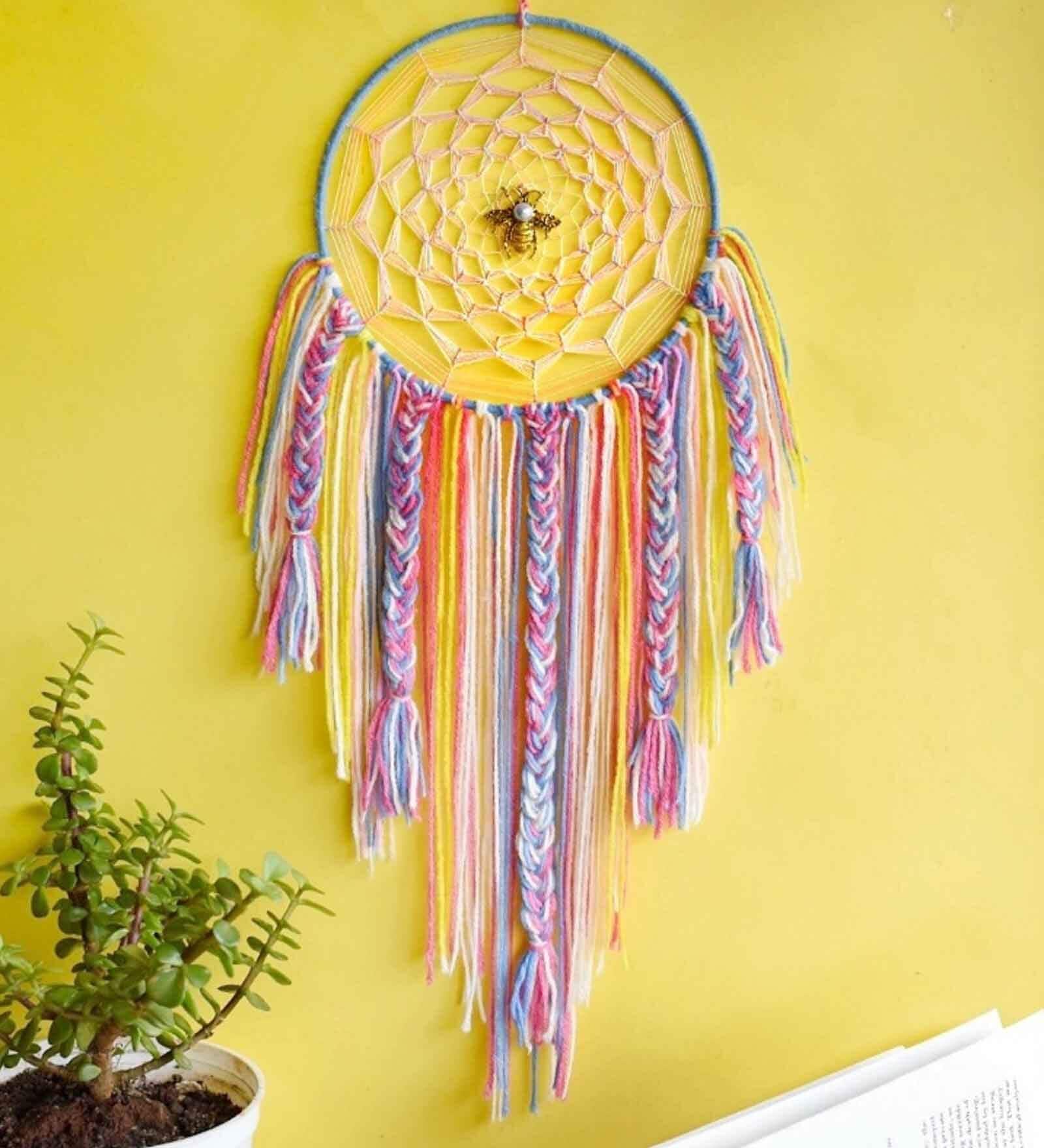 Buy Multicolour Wool and Cotton Cobweb Bee Dreamcatcher by Accessory ...