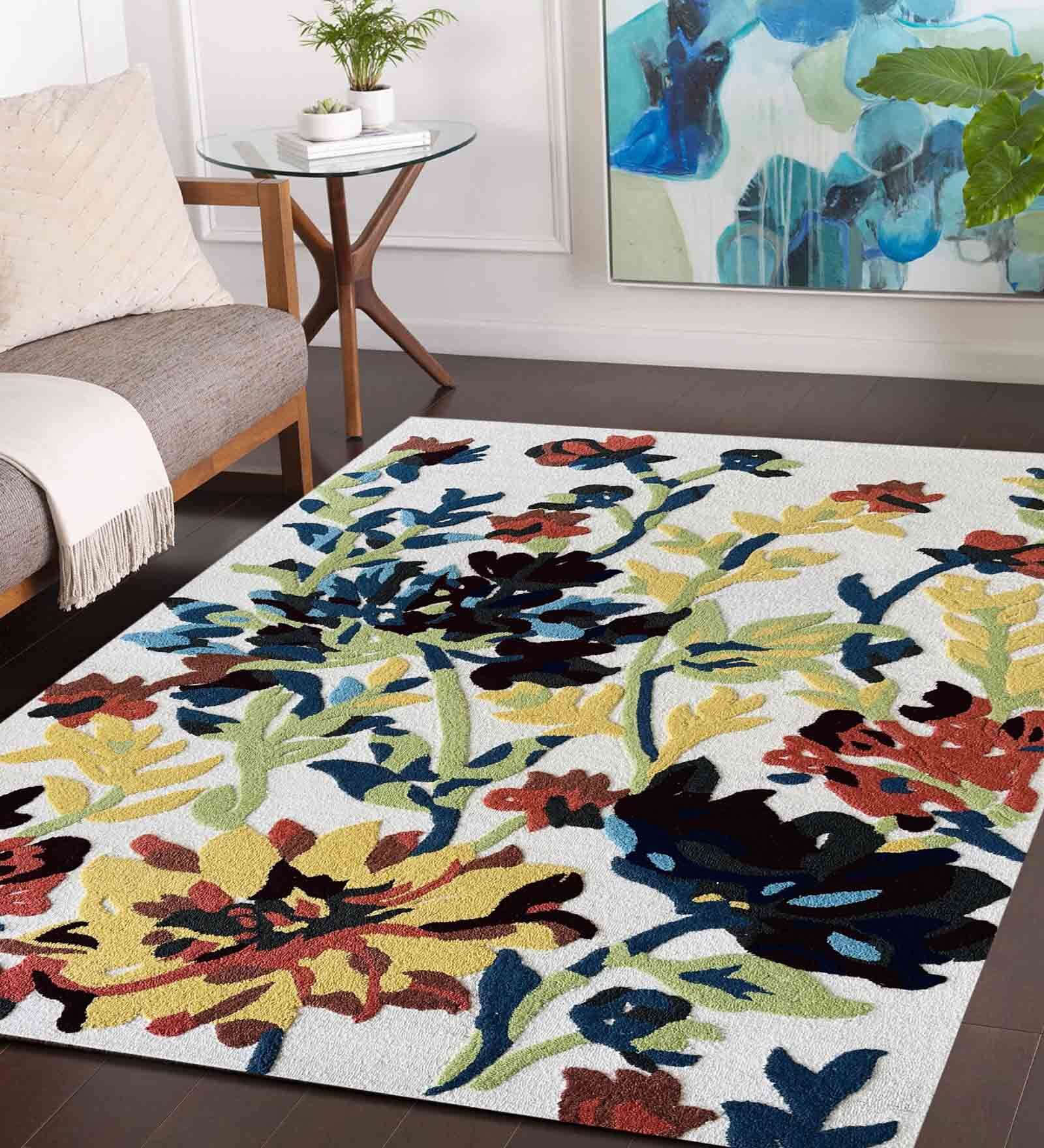 Buy Blue Floral Wool 8 ft x 10 ft Hand Woven Carpet at 25% OFF by Numan ...