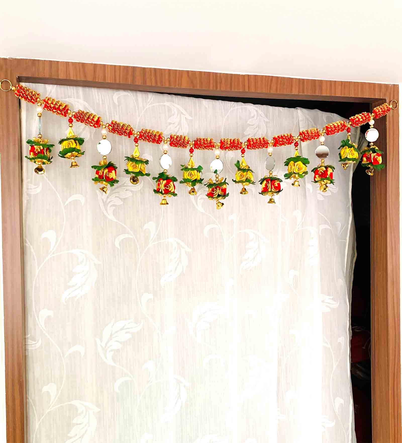 Buy Multicoloured Lace Flower and Mirror Toran by Suriti The culture ...