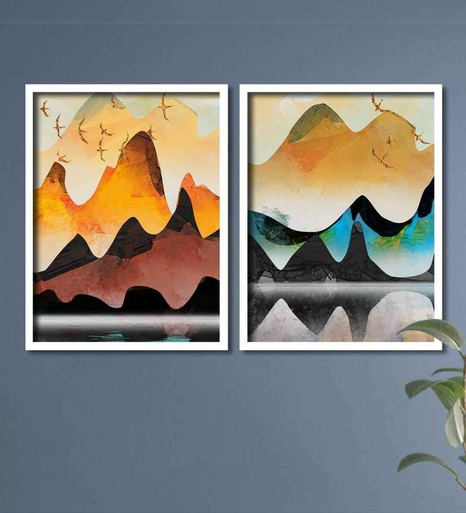 Buy Mountains Multicolour Canvas Framed People and Places Art Print Set ...
