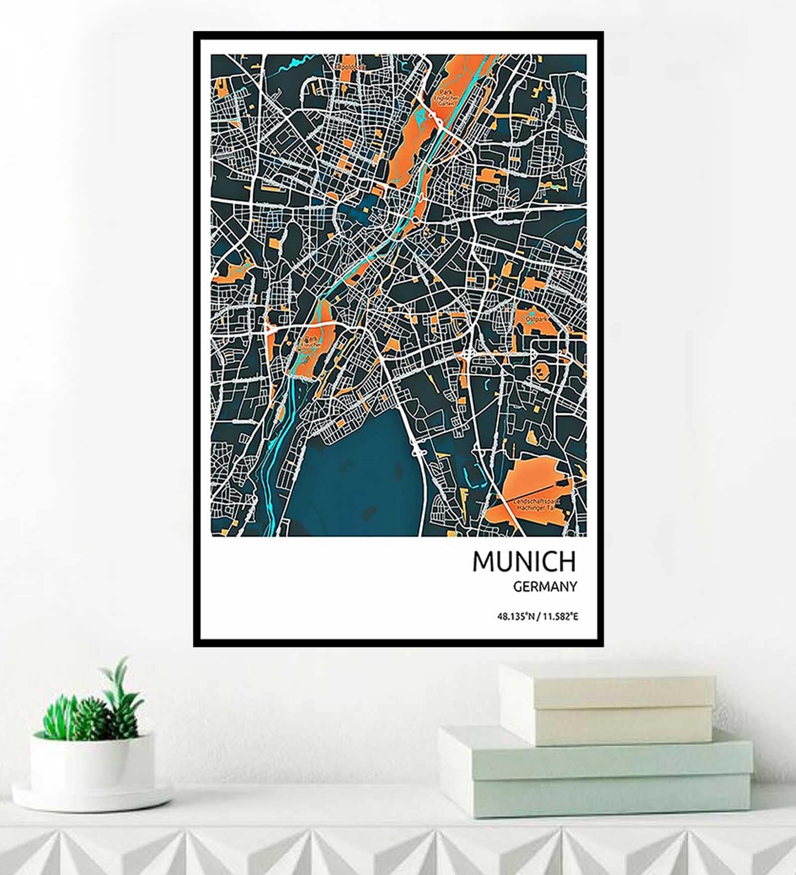Buy Munich, Germany Map Canvas Unframed Art Print in 12inches x 18 inches by Gallery99 at 31% ...