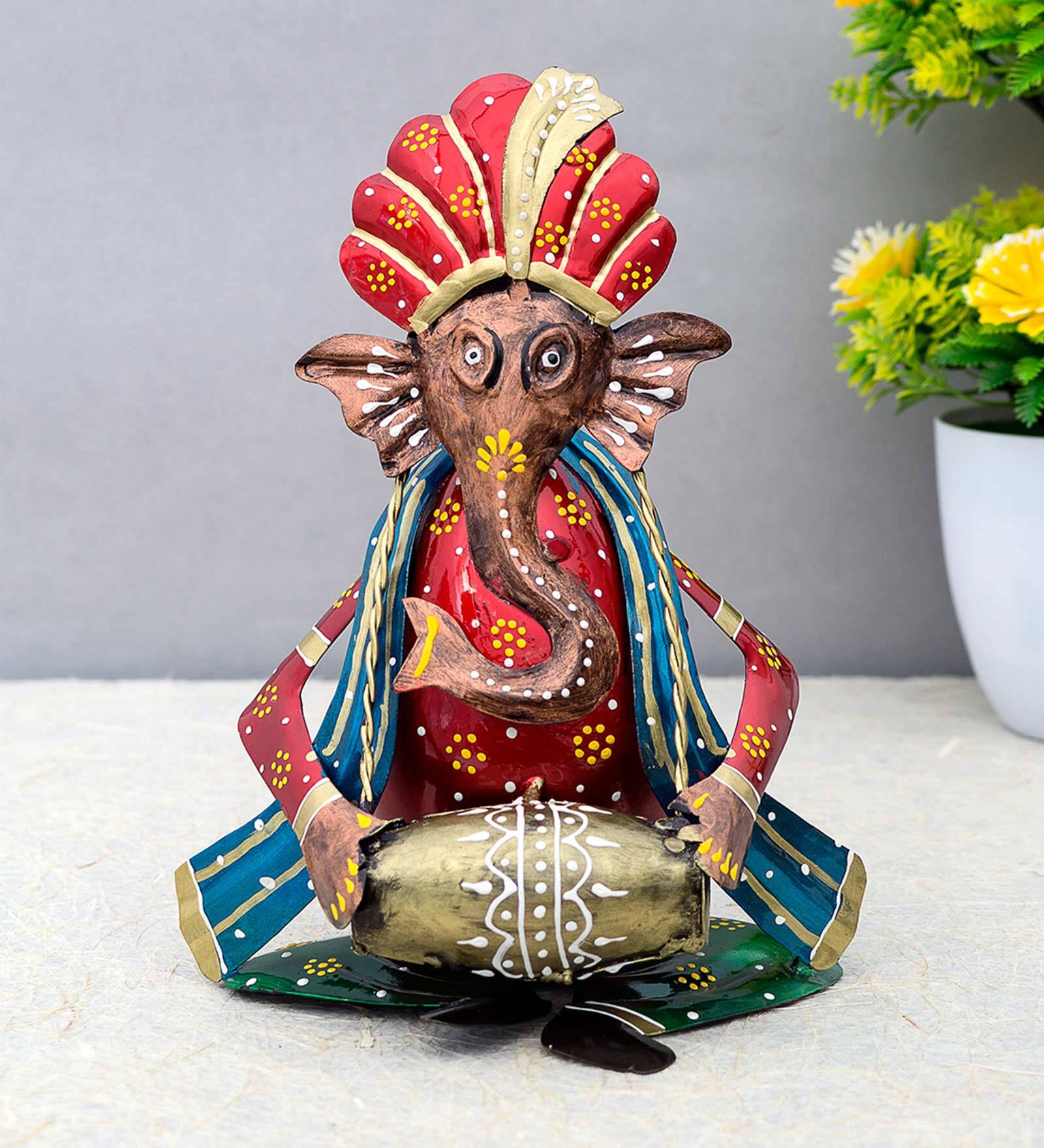 Buy Musical Ganesha Red & Blue Metal Spiritual Idol at 66% OFF by ...