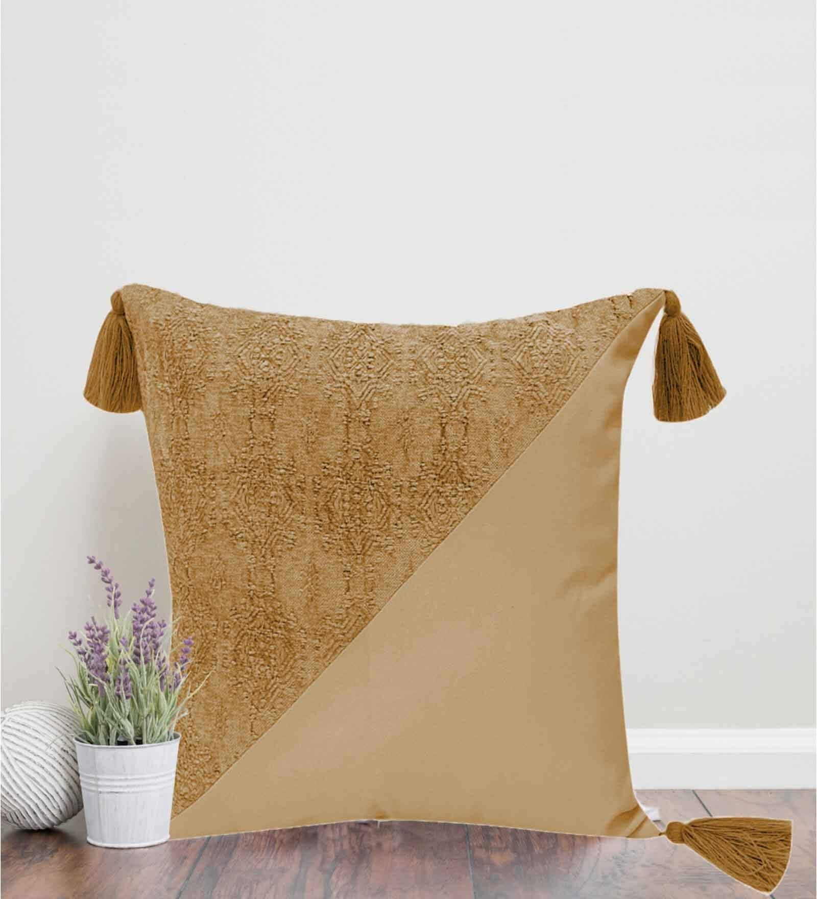Buy Mustard Traditional Cotton 14 x 14 Inches Cushion Cover by Sivya by ...