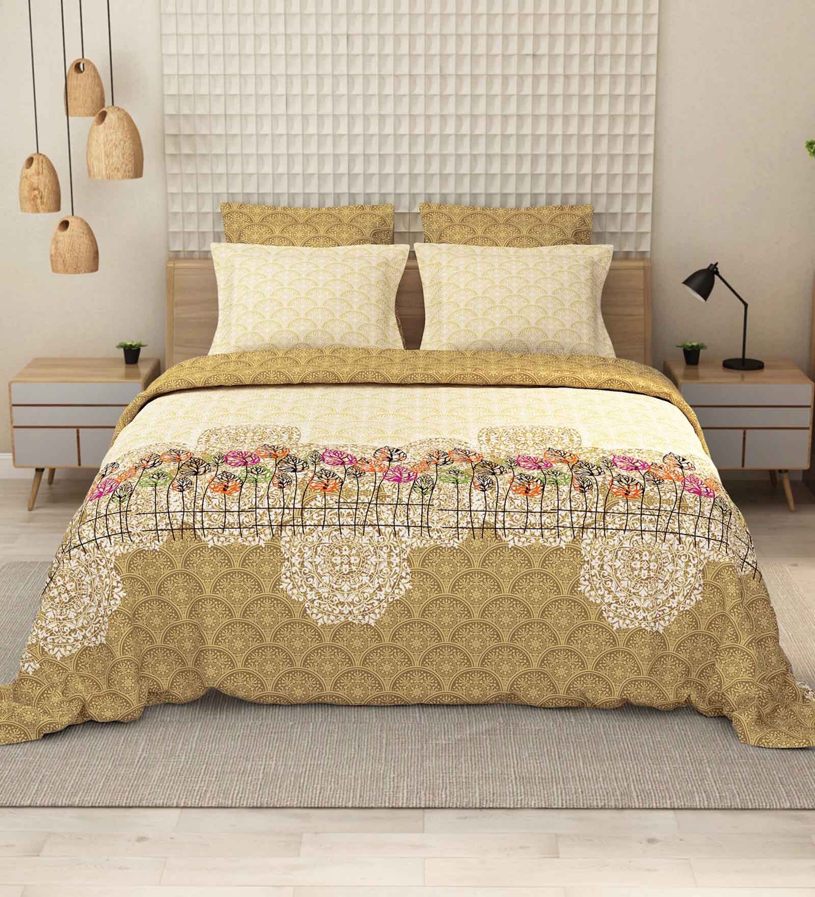 Buy Mustard Printed 152 TC Pure Cotton King Sized Bedsheet with 2 Pillow Covers at 53% OFF by ...