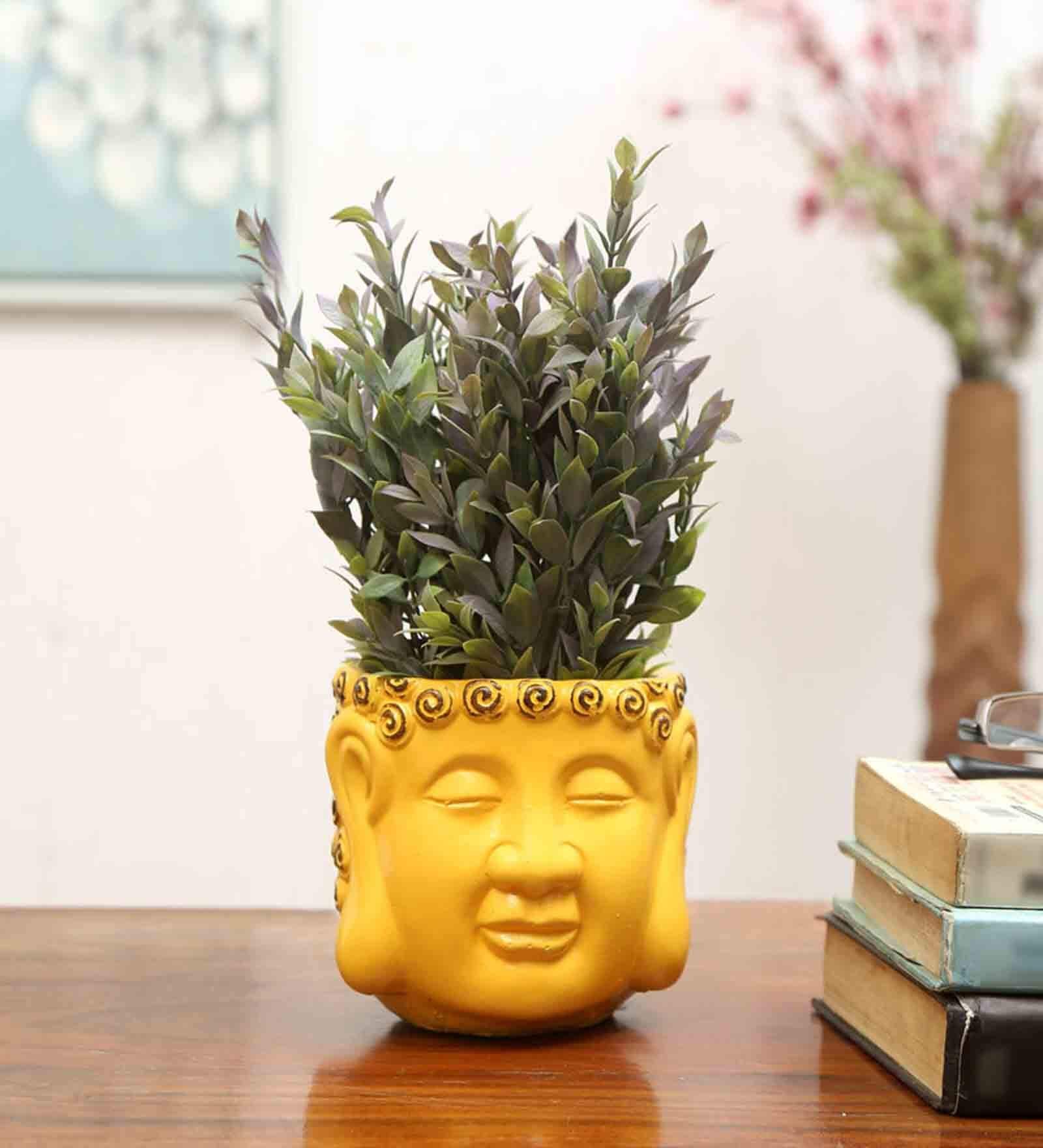 Buy Mustard Terracotta Buddha Face Planter by @home at 63% OFF by @home ...