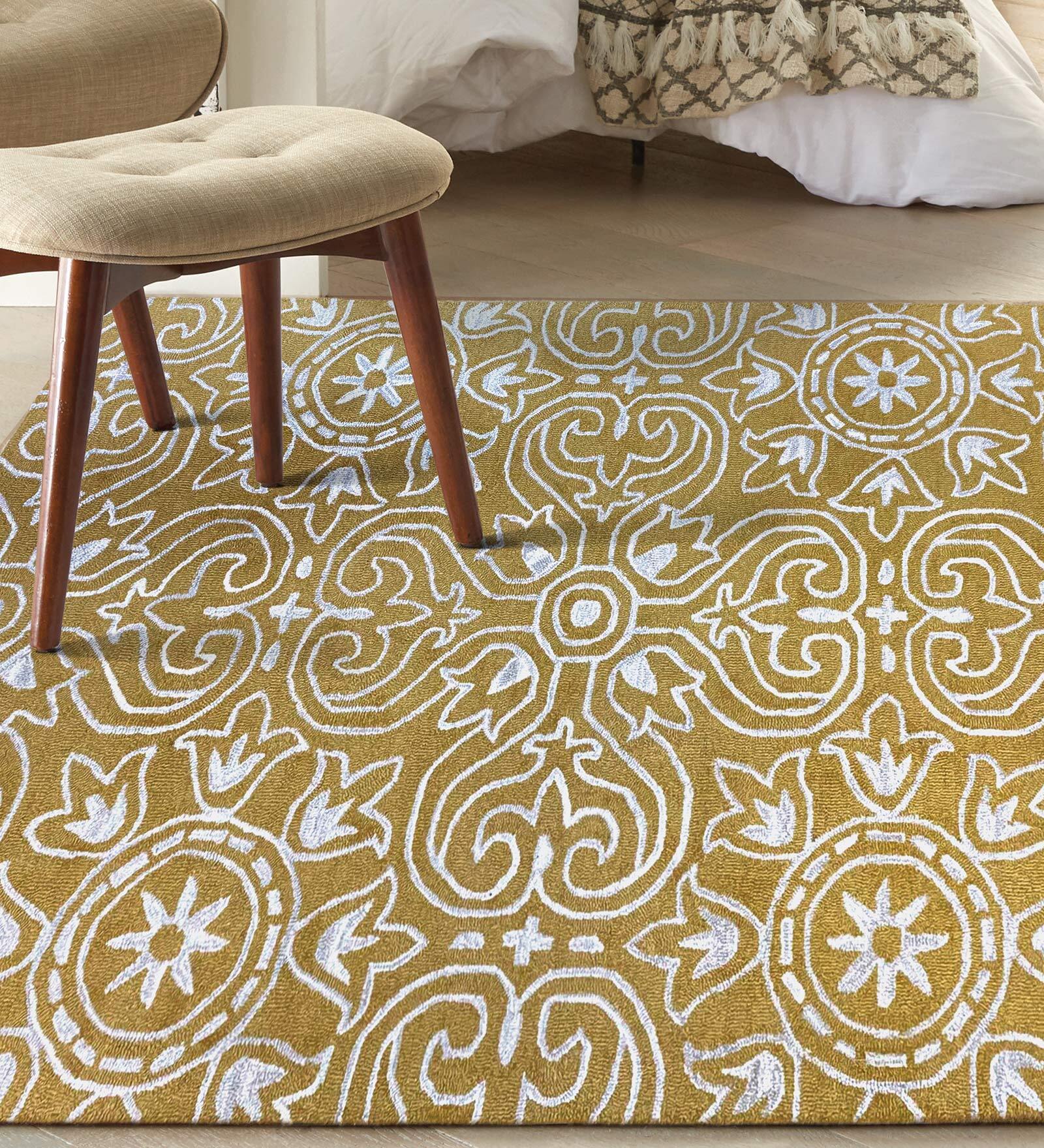 Buy Mustard Floral Wool 5 ft x 7 ft Hand Tufted Carpet by QAALEEN at 12 ...