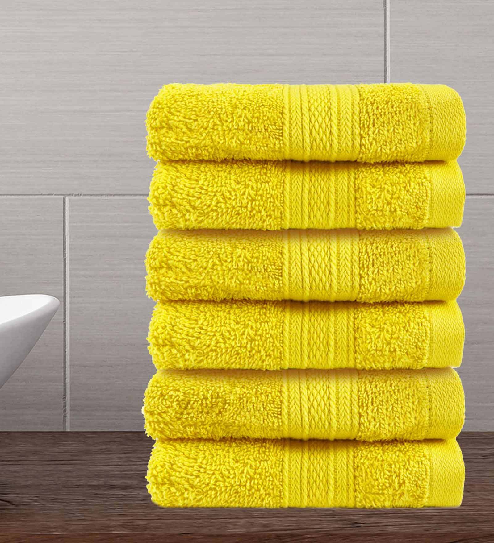 Buy Mustard Yellow 500 GSM 100% Cotton Face Towel (Set of 6) by Trident ...
