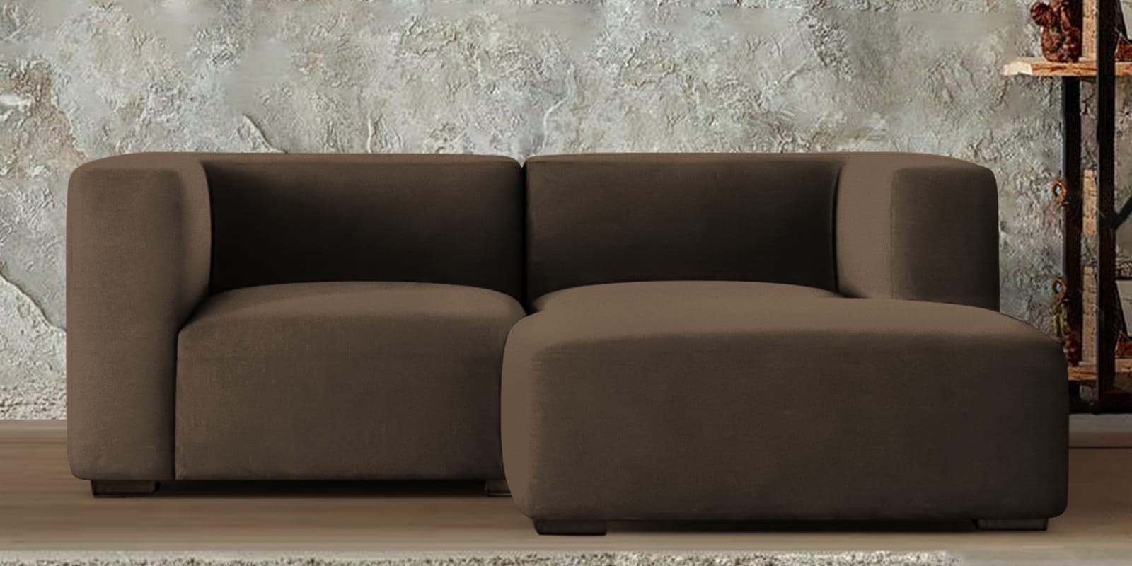 Buy Muebles Velvet RHS Sectional Sofa With Lounger In Brown Colour at 6 ...