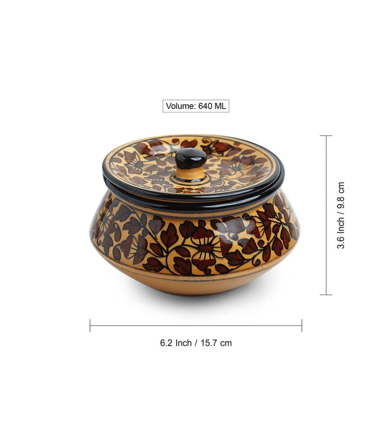 Buy Mughal Floral (Set of 3) Ceramic Serving Handi with Lid by ...